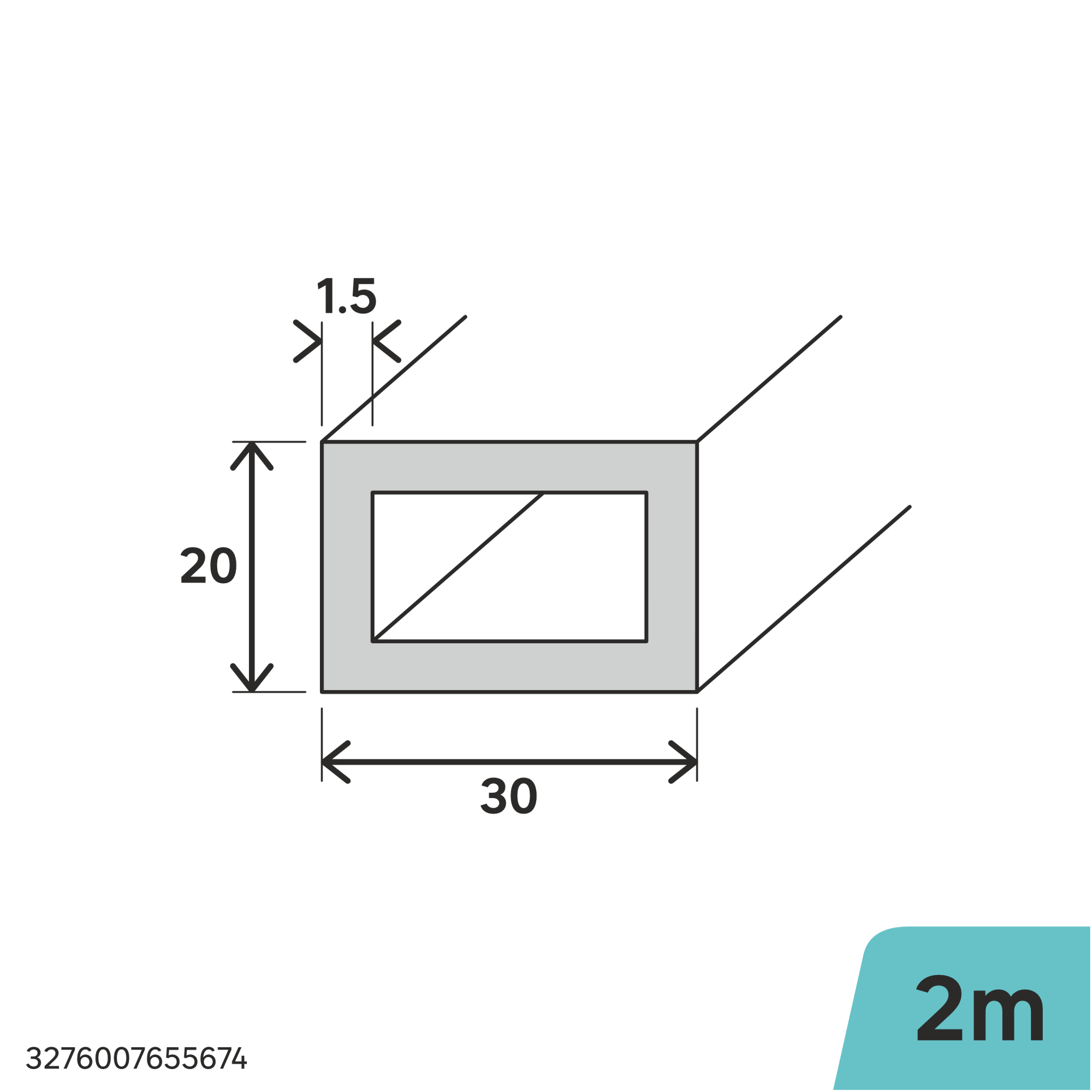 Perfil forma de rectangular de acero gris, Alt. 30 x An.20 x L.2000 mm ...