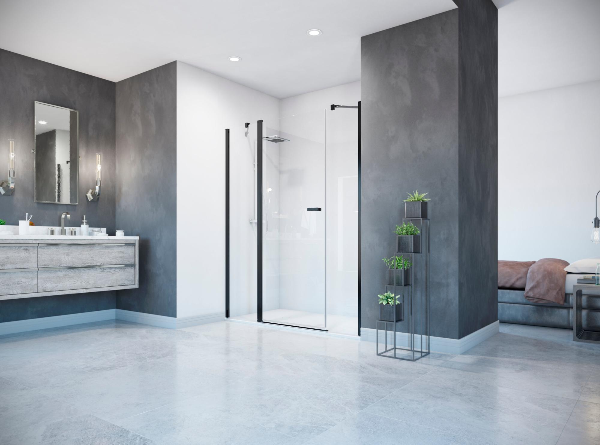 Mampara abatible Aluminio transparente perfil negro 170x195 cm | Leroy ...