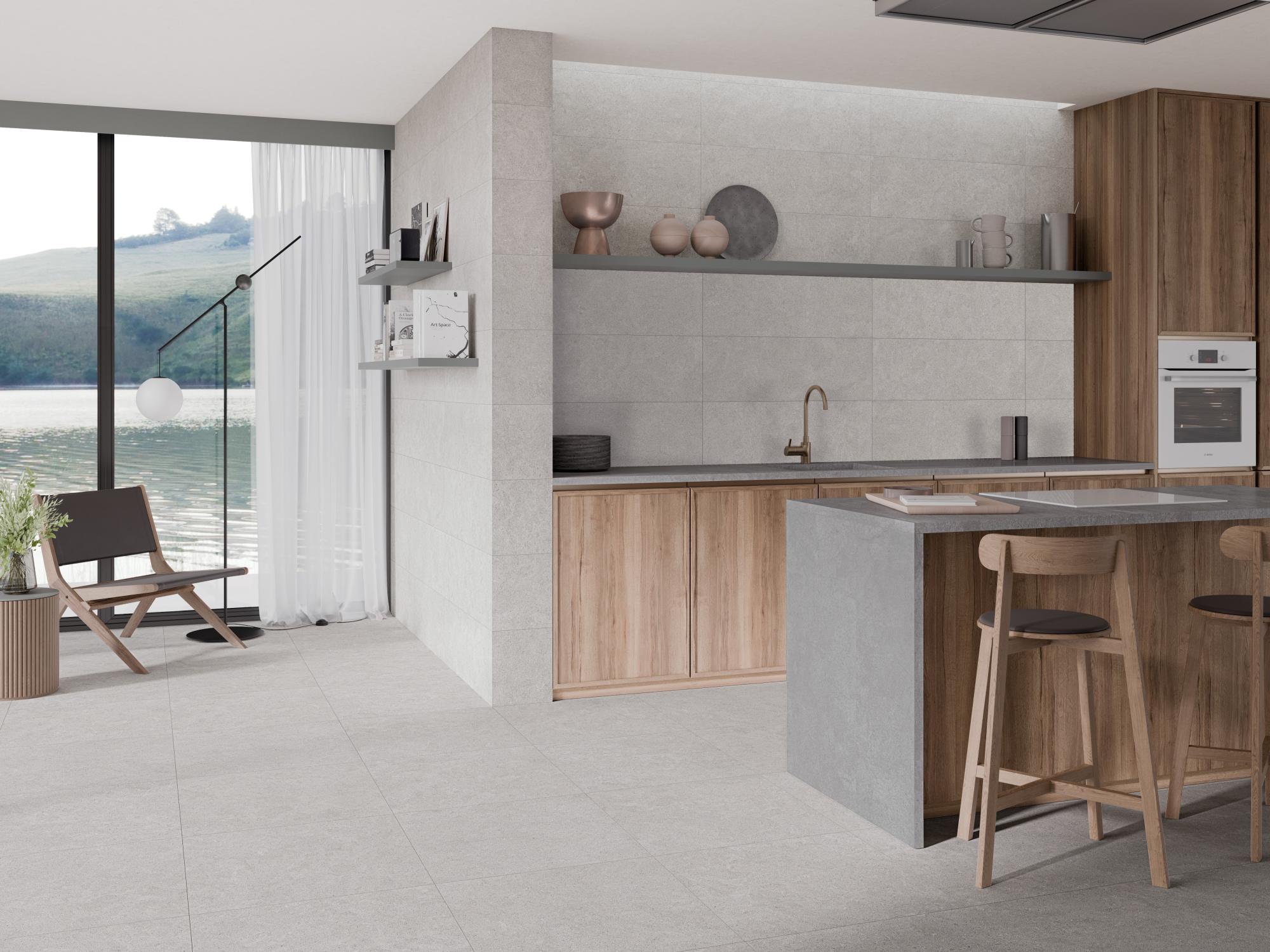 Azulejo cerámico Dover efecto piedra blanco 90x30 cm | Leroy Merlin