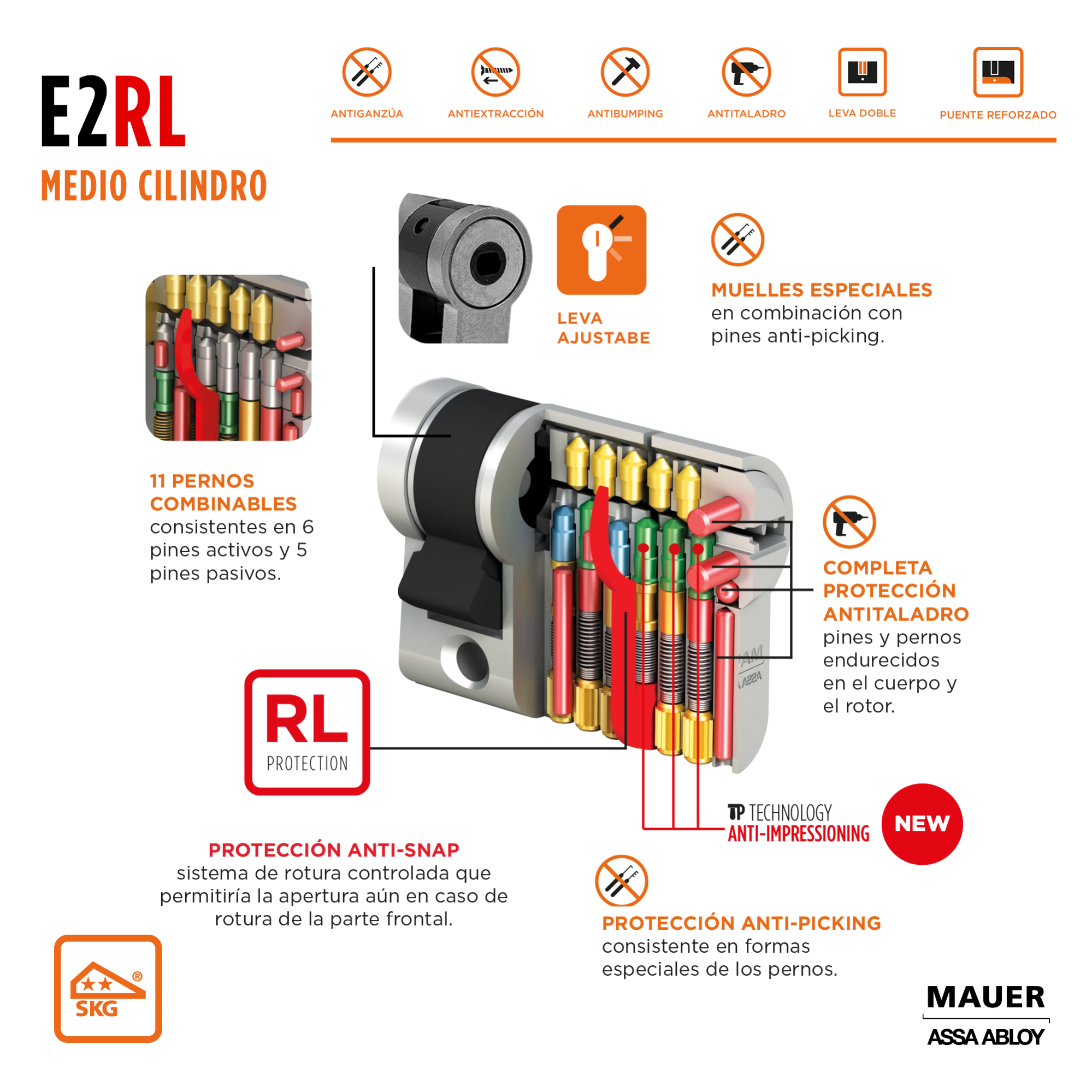 Cilindro perfil europeo (pera) de 31 + 10 mm MAUER ASSA ABLOY plata ...
