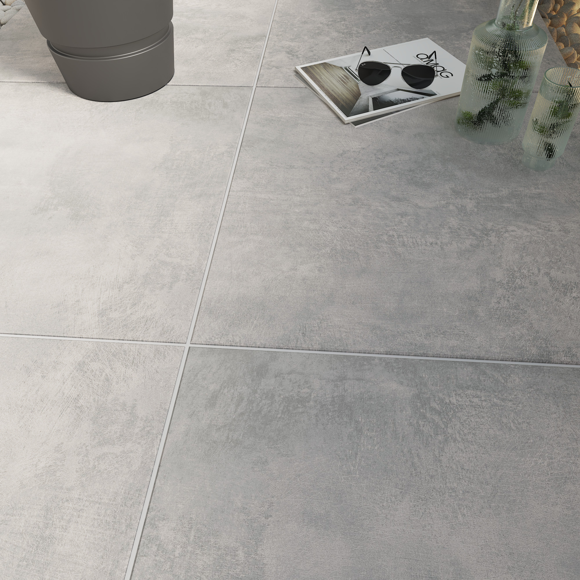 Suelo porcelánico exterior efecto hormigón perla Urban 60x60 cm C3 ...