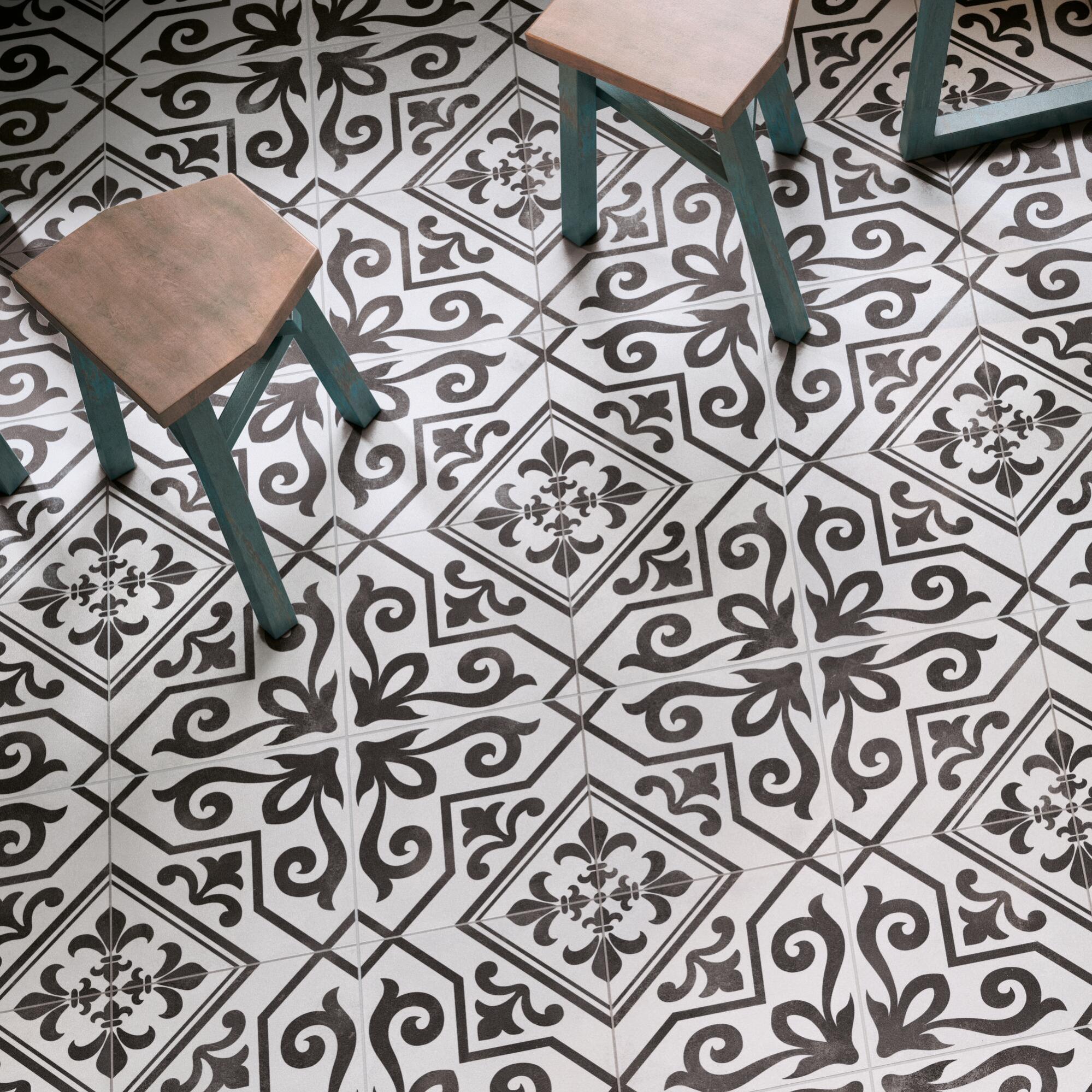 Suelo/azulejo porcelánico styles-laguna efecto hidráulico blanco 45x45 ...