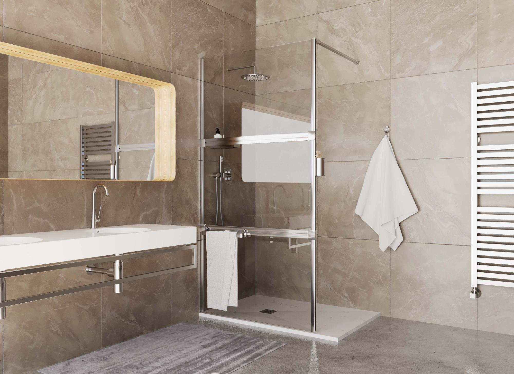 Panel de ducha Doppia transparente perfil cromado 90x200cm | Leroy Merlin