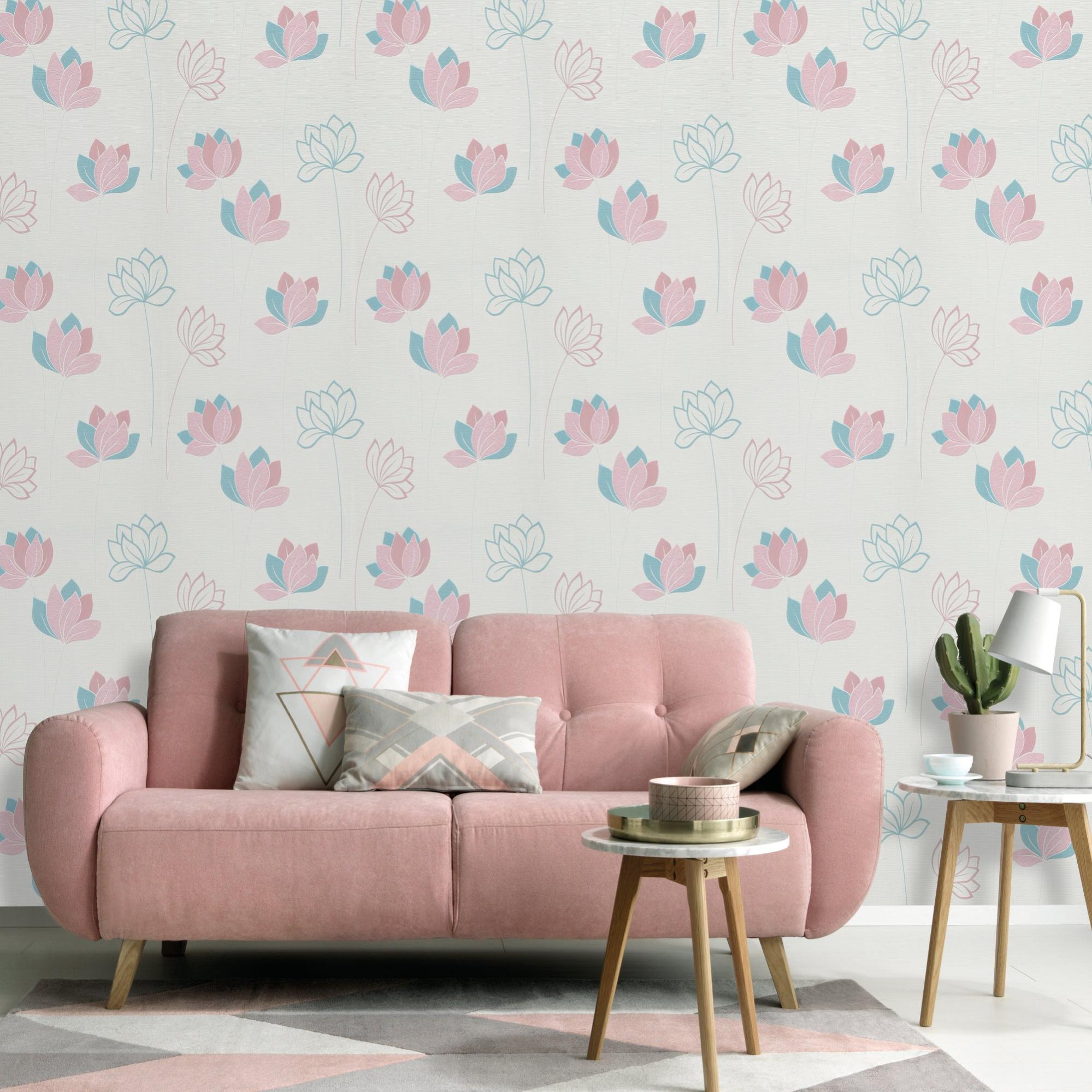 Papel pintado aspecto texturizado floral Flor rosa | Leroy Merlin