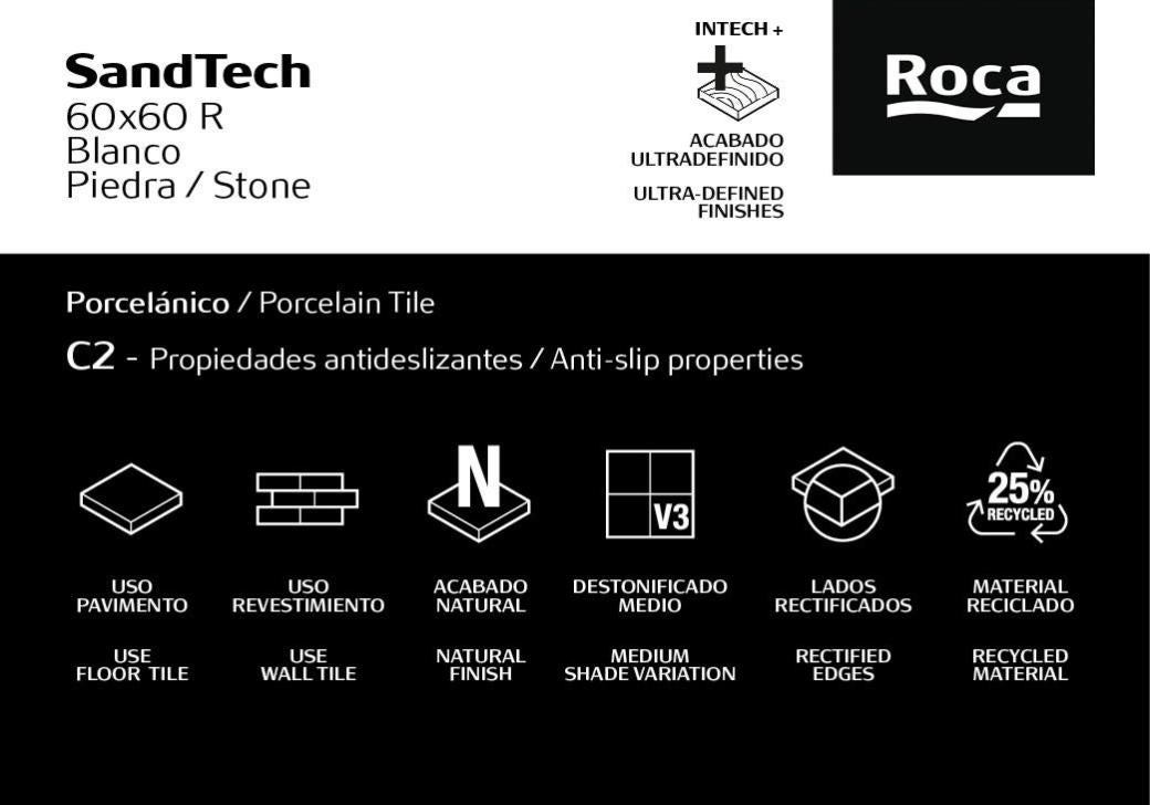 Suelo porcelánico efecto cemento blanco Standtech 60.5x60 cm C2 ROCA ...