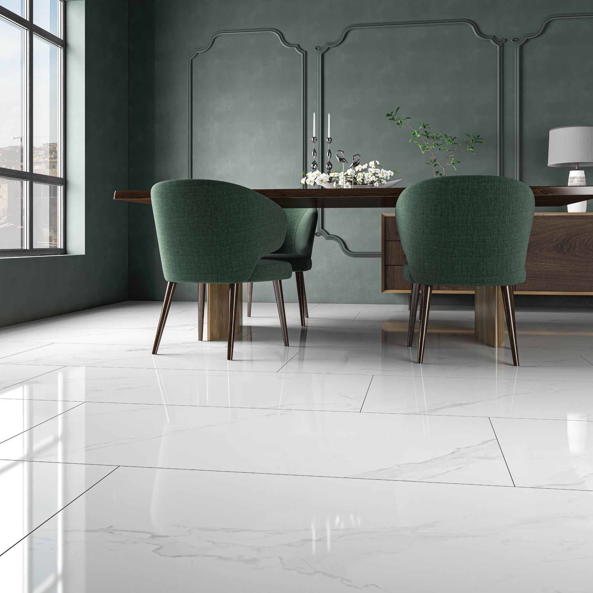 Suelo porcelánico efecto mármol blanco Stellar 90x90 cm | Leroy Merlin