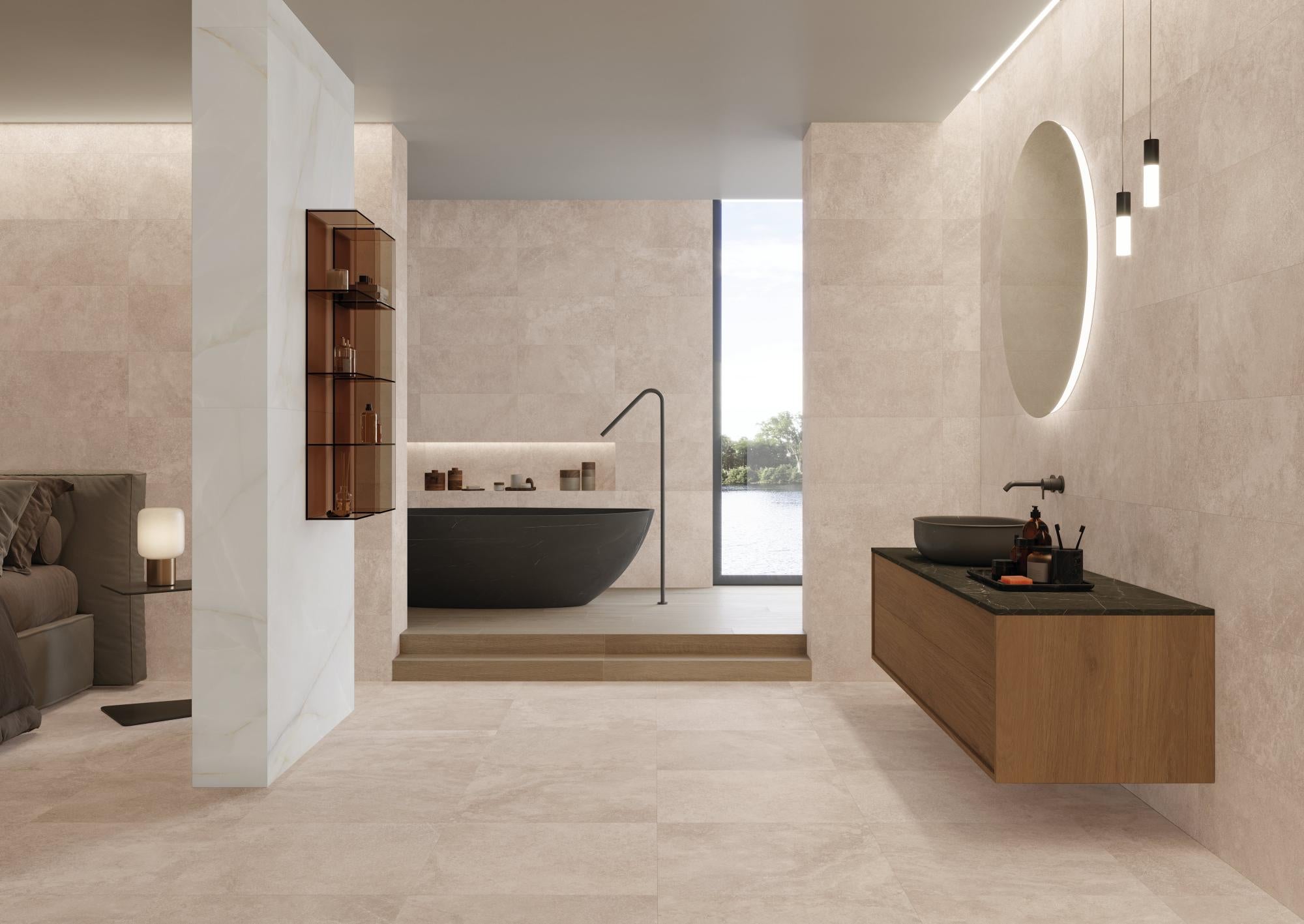 Suelo porcelánico efecto cemento beige Sapporo 60x60 cm | Leroy Merlin