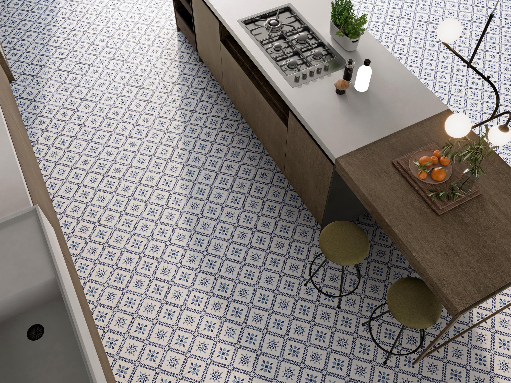 Suelo/azulejo porcelánico naval efecto hidráulico cross 22.3x22.3 cm c2