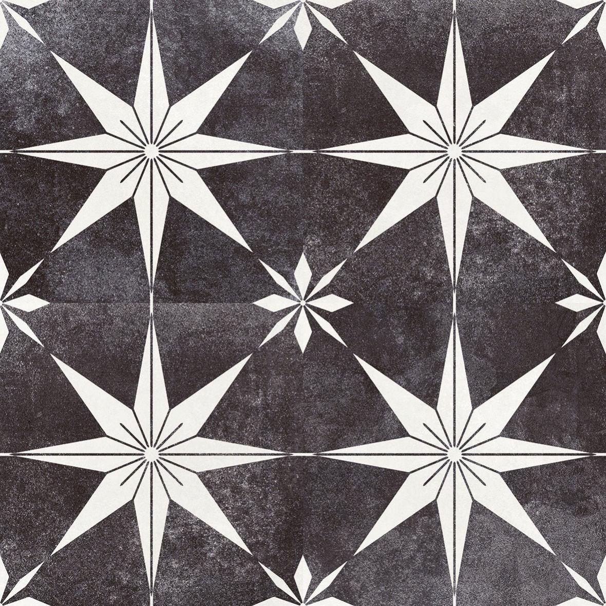 Suelo porcelánico efecto hidráulico negro y blanco Stello 45.2x45.2 cm ...