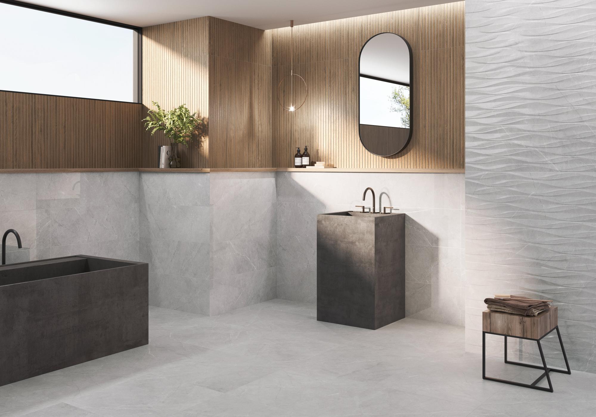 Azulejo efecto mármol gris brillante 30x90 cm Glamm | Leroy Merlin