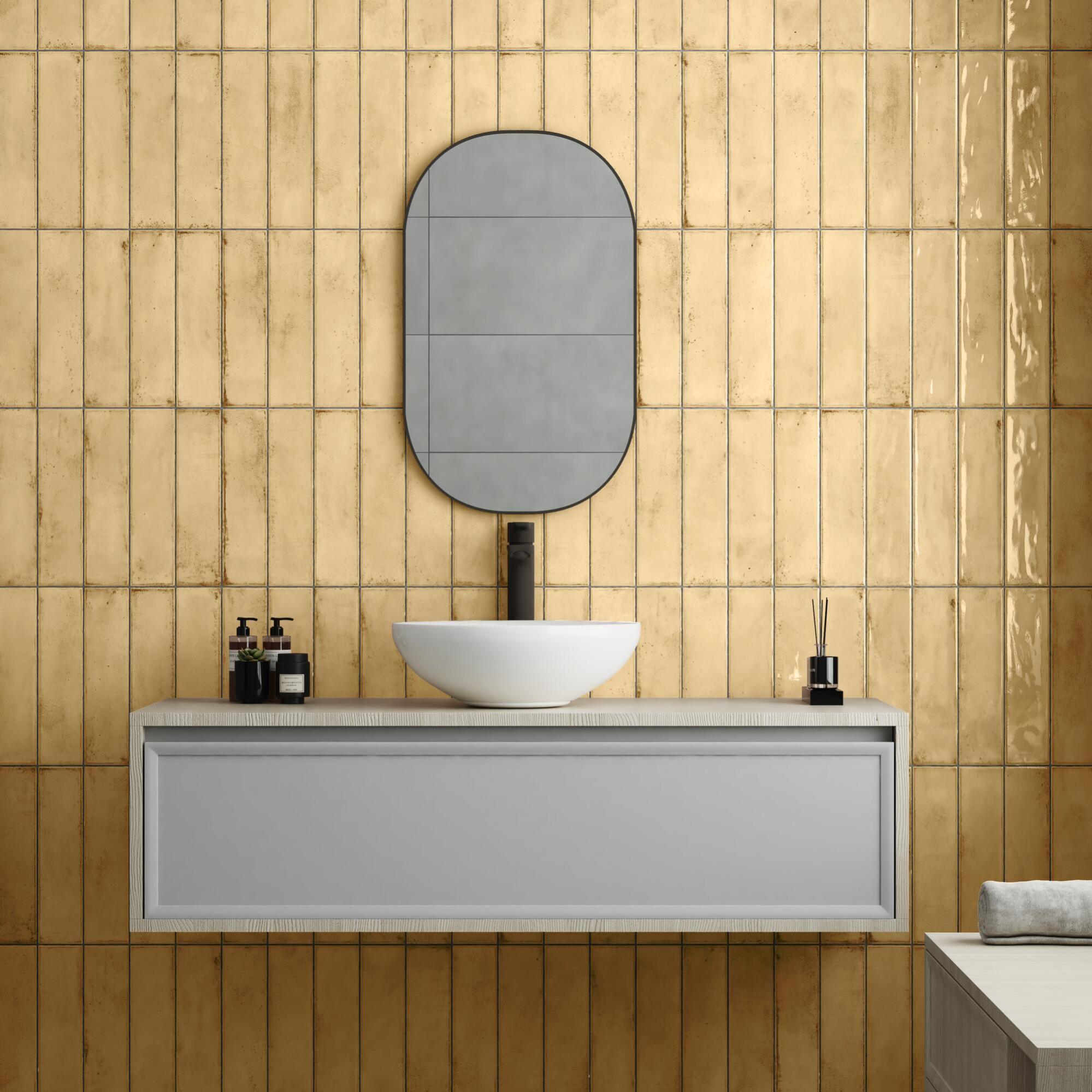 Azulejo efecto zellige ocre brillante 30x7.5 cm Grace | Leroy Merlin