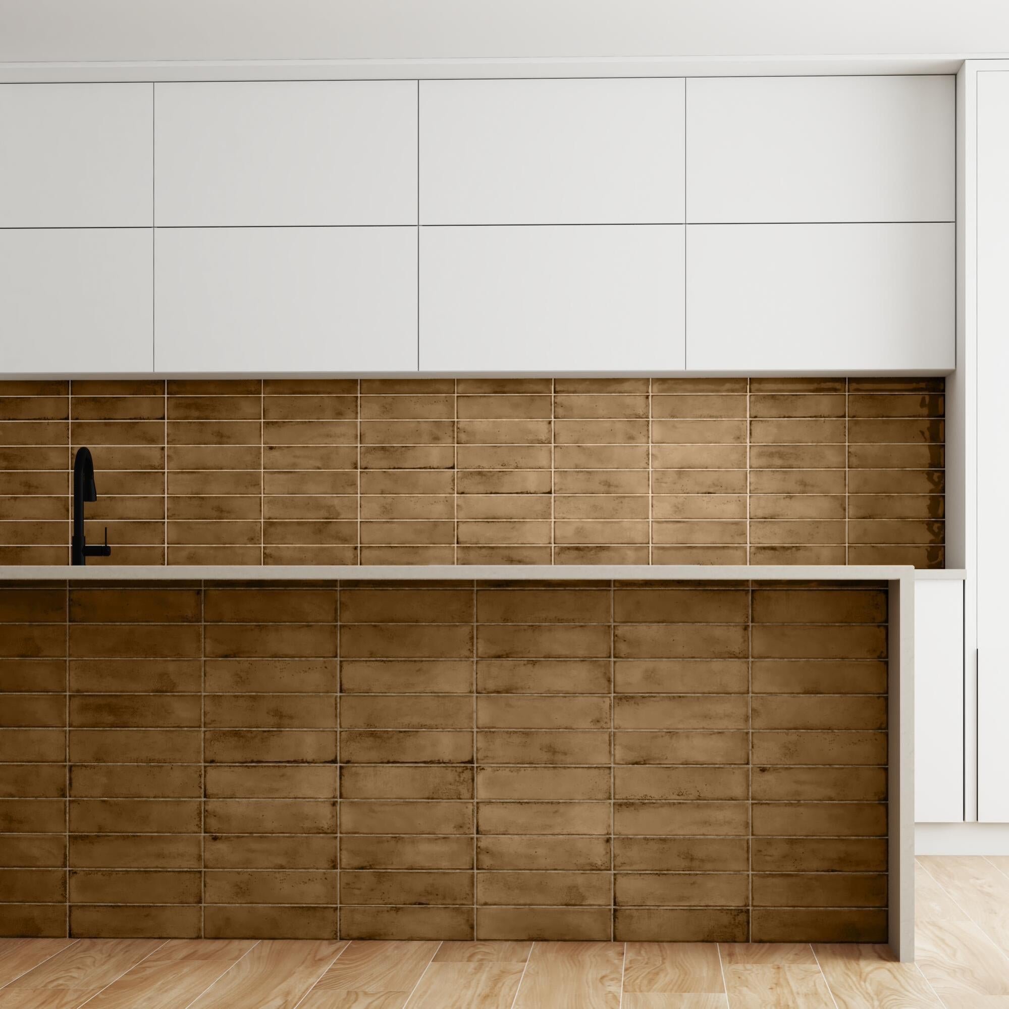 Azulejo efecto zellige brown brillante 30x7.5 cm Grace | Leroy Merlin