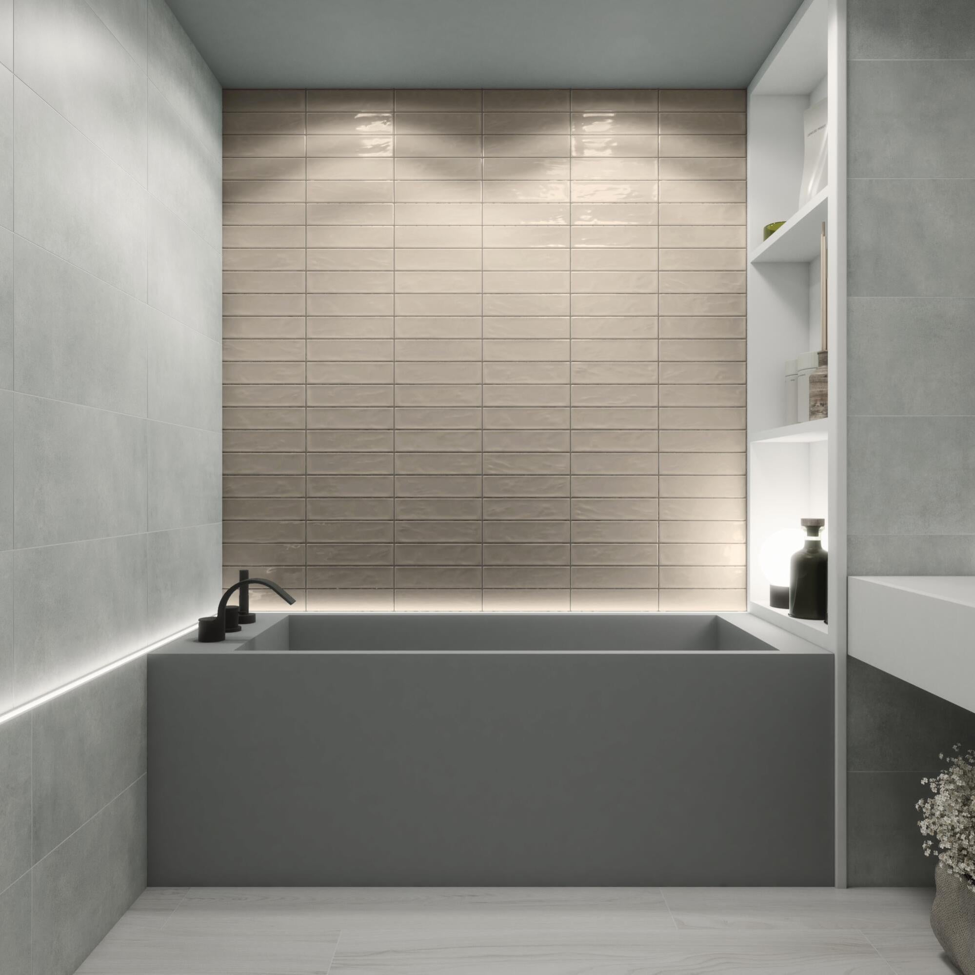 Azulejo cerámico Mayolica efecto zellige tortora 30x7.5 cm PAMESA ...