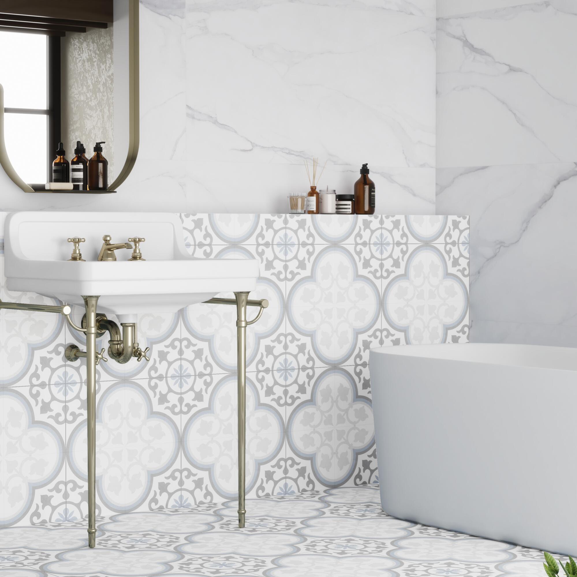 Suelo/Azulejo porcelánico Vintage efecto hidráulico perla 45x45 cm C3 ...