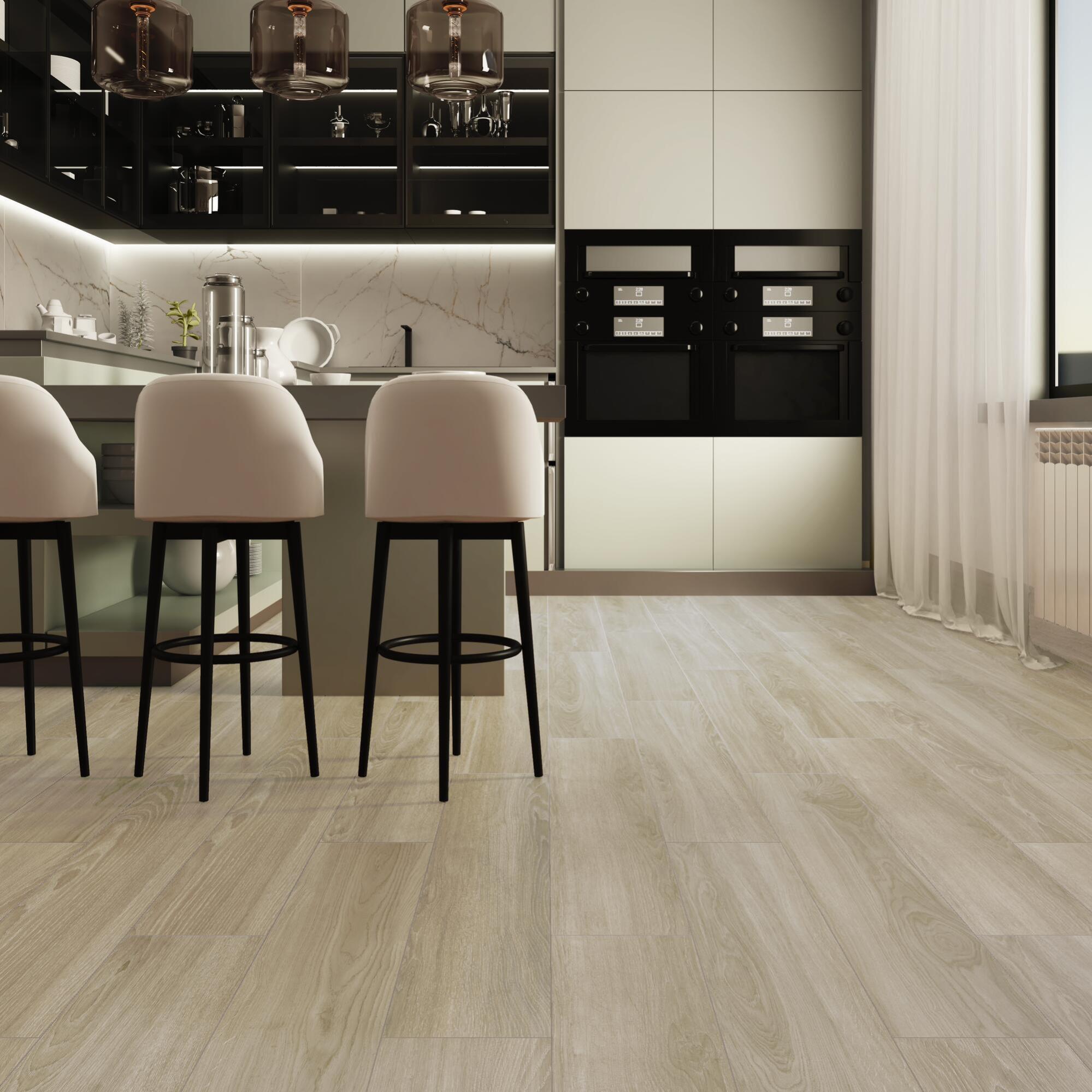 Suelo porcelánico Aren efecto madera taupe 120x19.5 cm C1 PAMESA ...