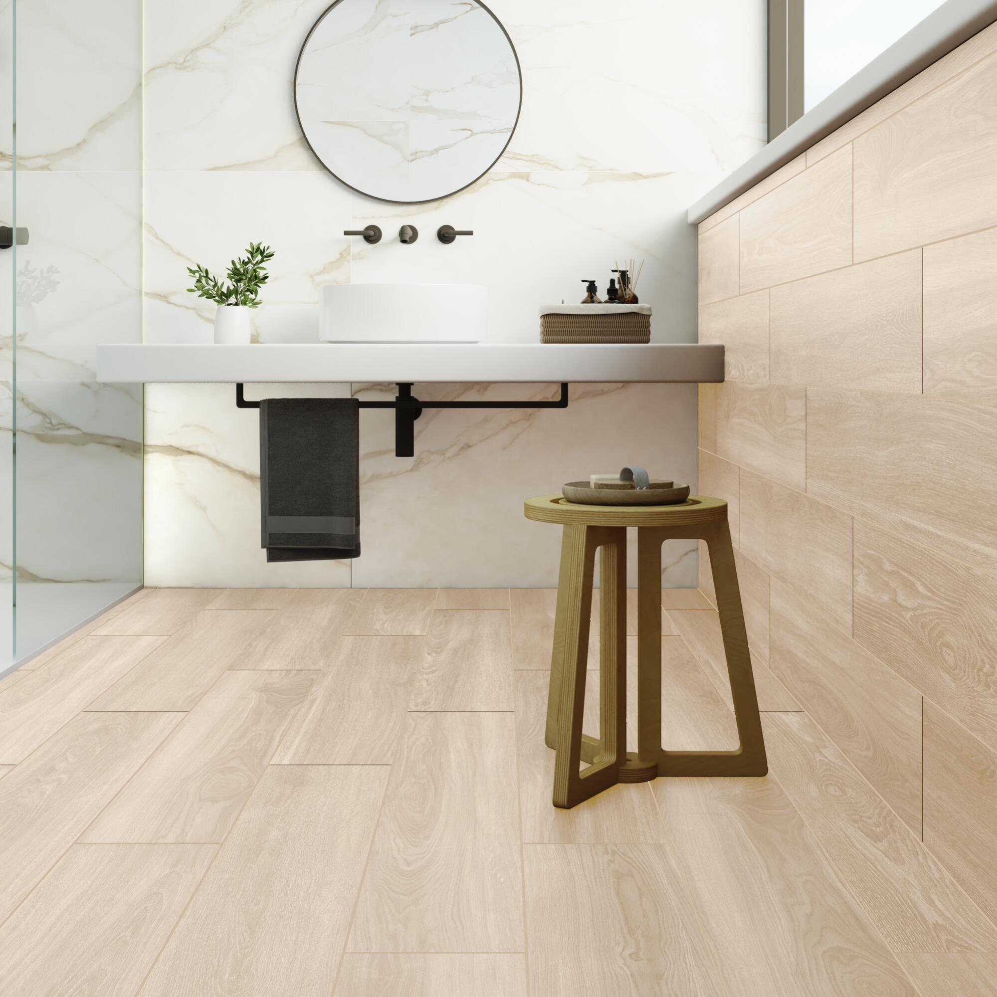 Suelo porcelánico Aren efecto madera arena 120x19.5 cm C1 PAMESA ...