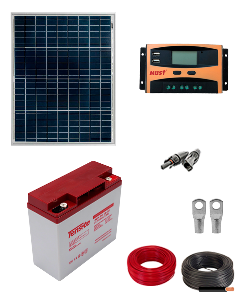 Kit Solar con panel de 50W, Batería AGM y Regulador de 20A | Leroy Merlin