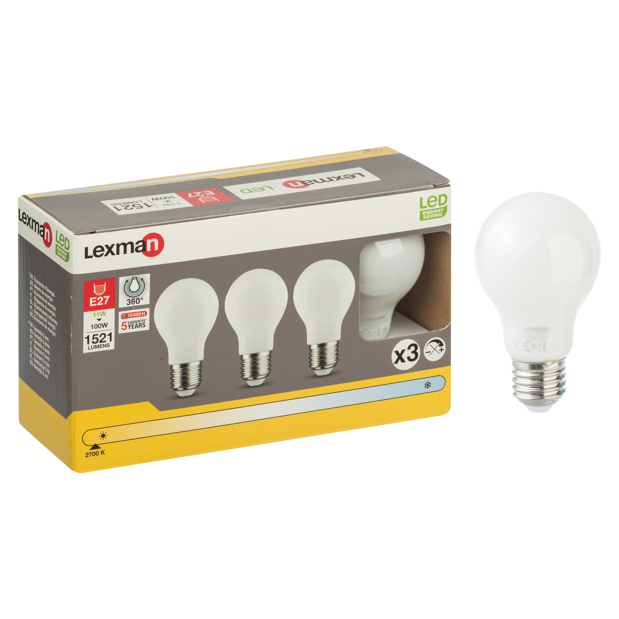Kit de 3 bombillas led LEXMAN estándar con casquillo E27 de 2700 k ...