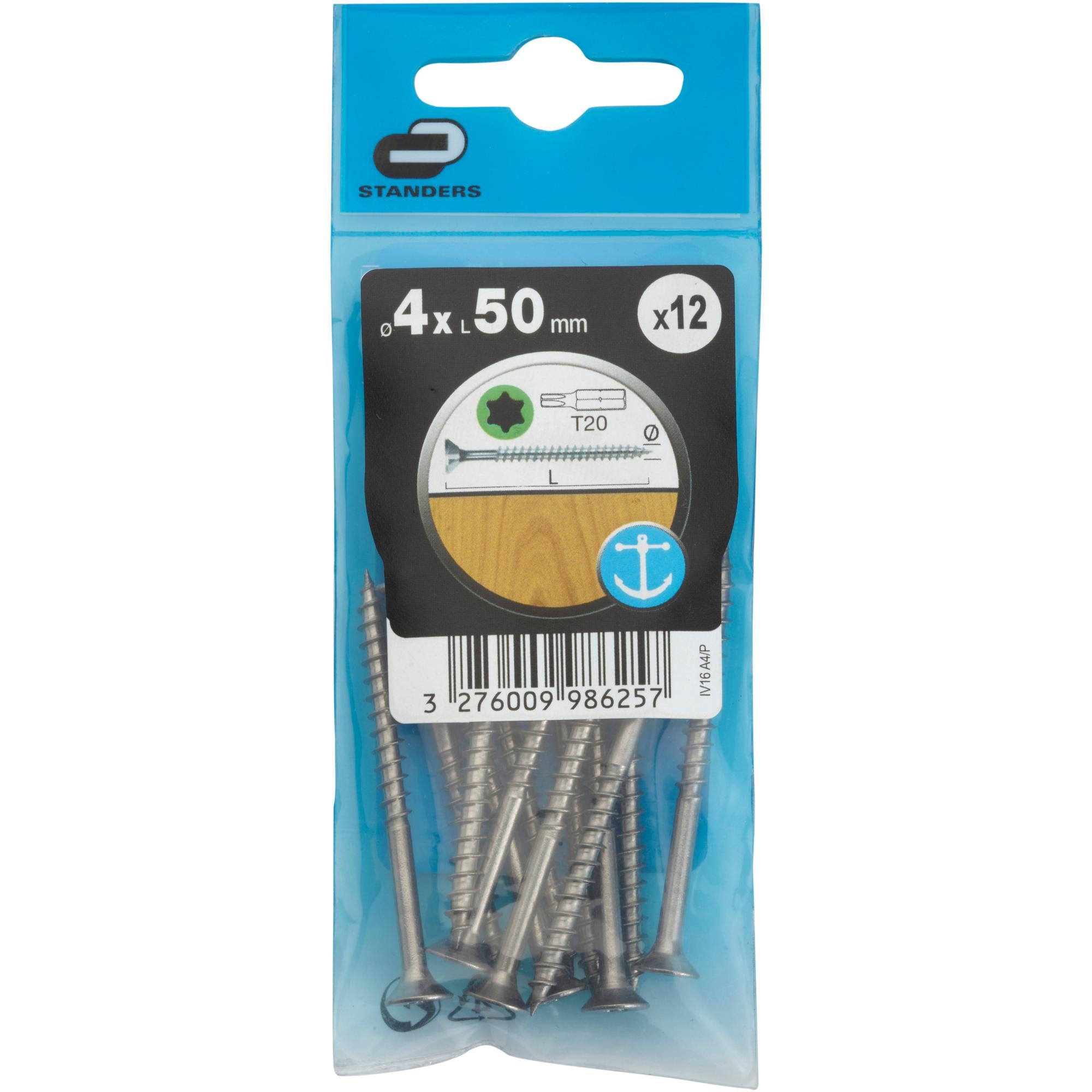 Lot de 12 vis inox tête fraisée torx STANDERS, Diam.40 mm x L.50 mm | Leroy Merlin