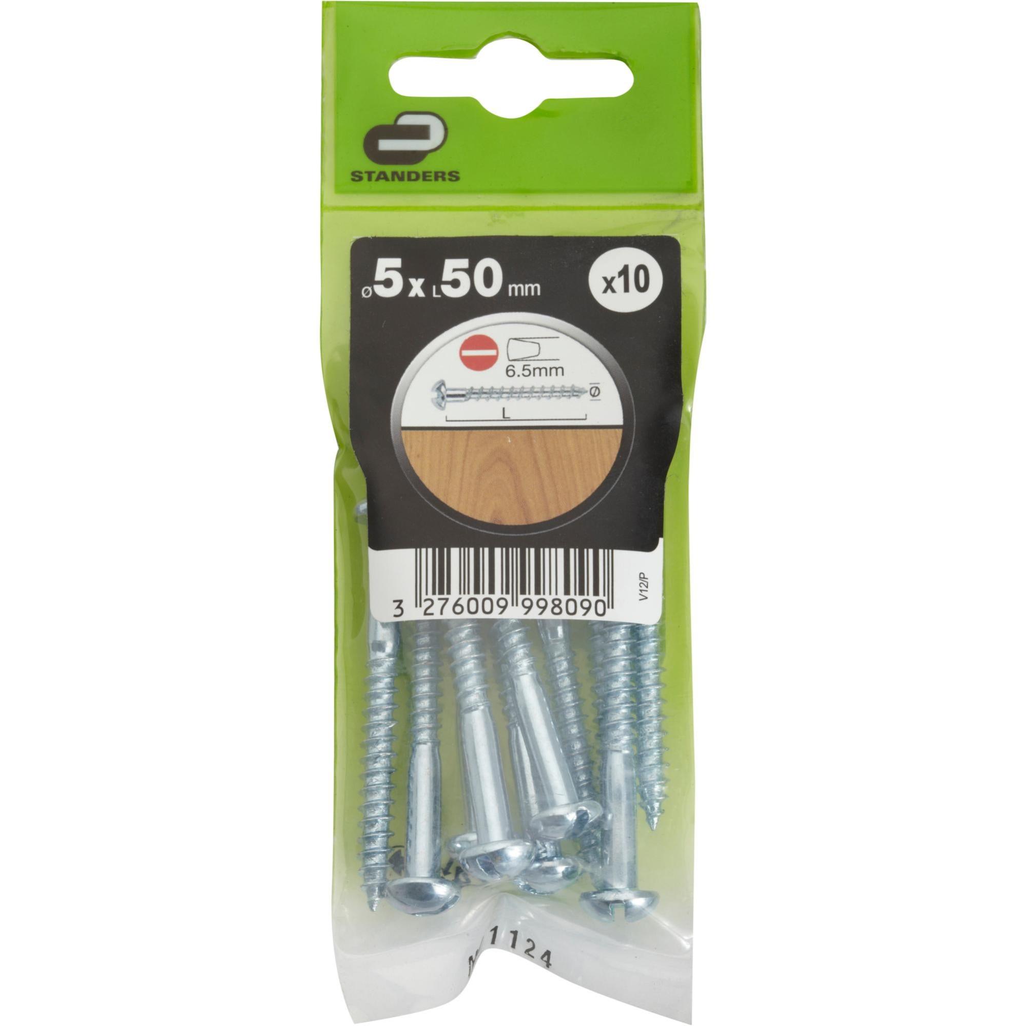 Lot de 10 vis acier tête ronde STANDERS, Diam.5 mm x L.50 mm | Leroy Merlin