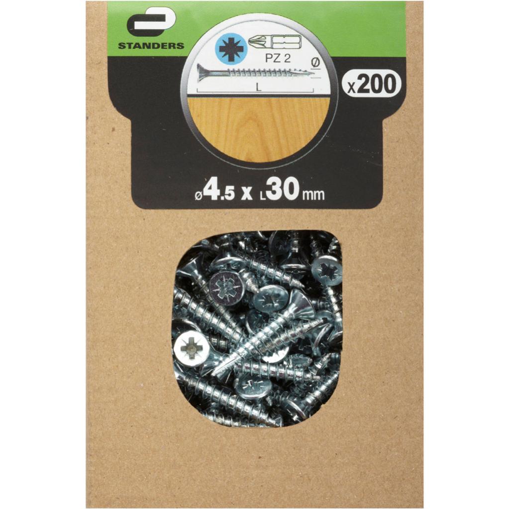 Lot de 200 vis acier tête fraisée STANDERS, Diam.4.5 mm x L.30 mm | Leroy Merlin