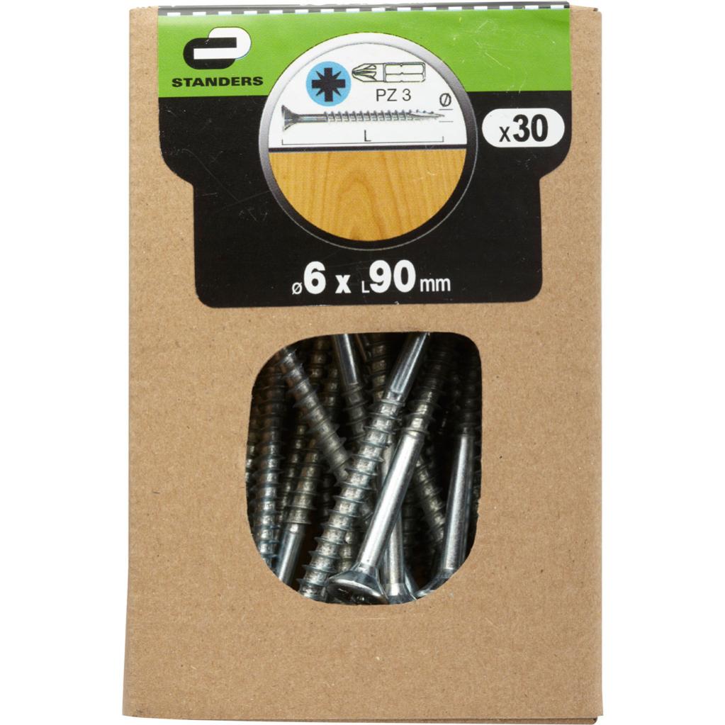 Lot de 30 vis acier tête fraisée STANDERS, Diam.6 mm x L.90 mm | Leroy Merlin