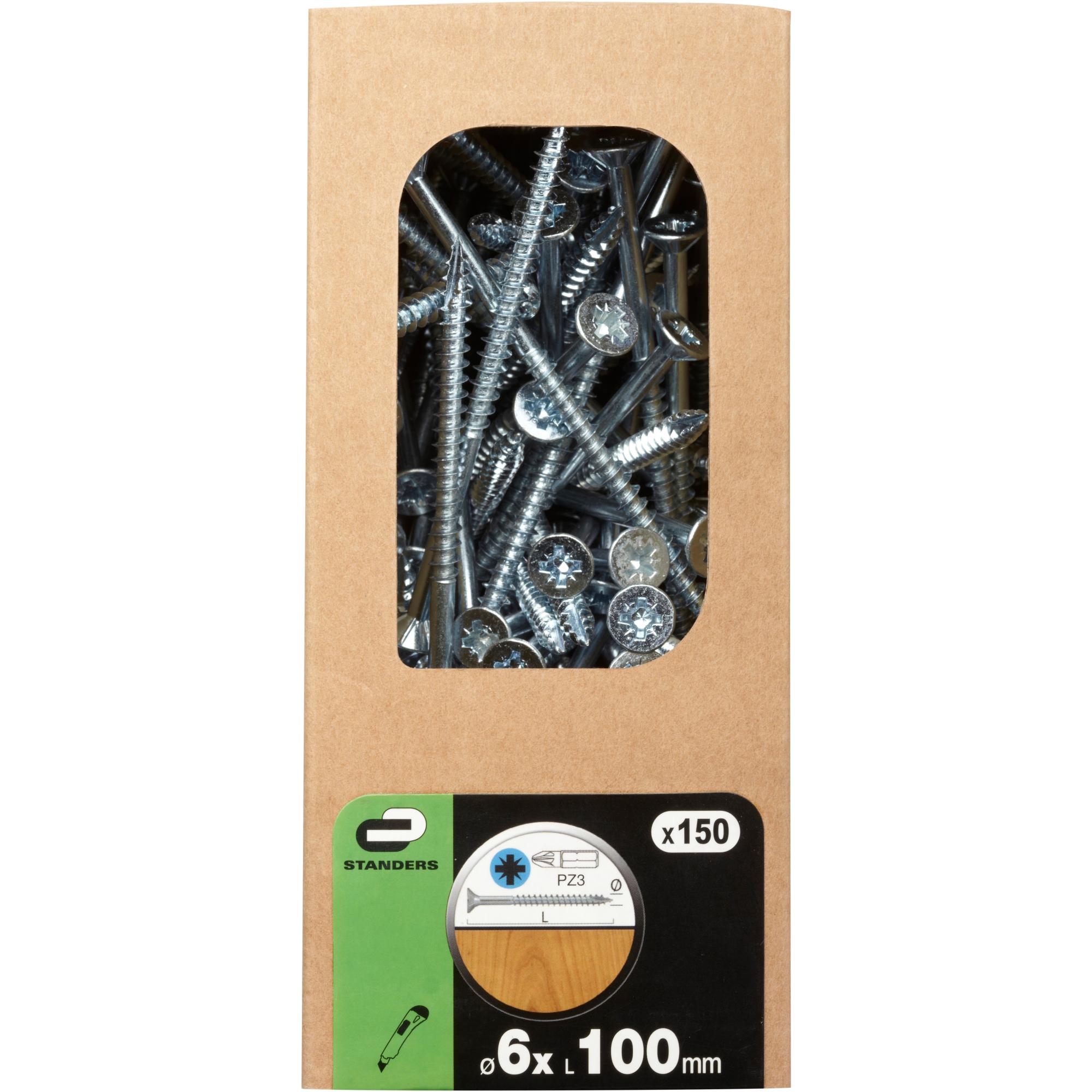 Lot de 150 vis acier tête fraisée pozidriv STANDERS, Diam.6 mm x L.100 mm | Leroy Merlin