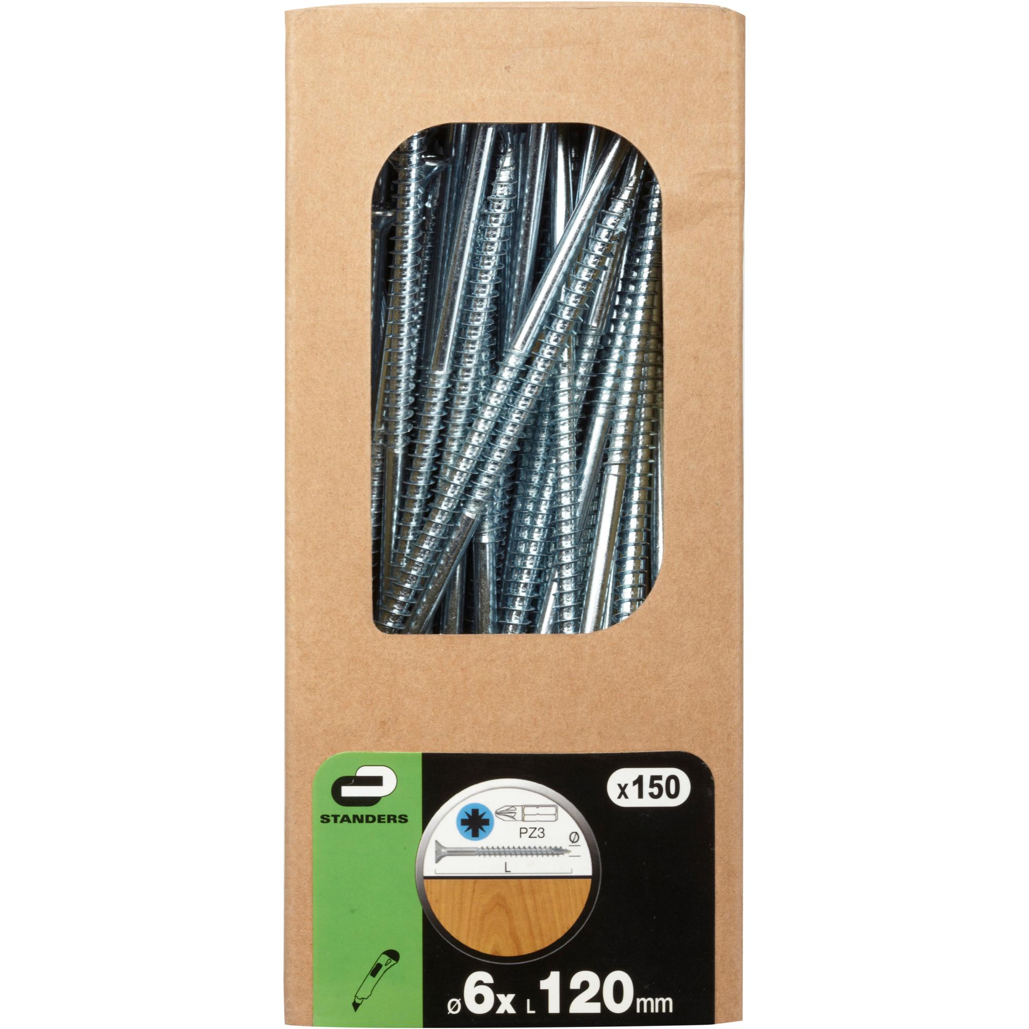 Lot de 150 vis acier tête fraisée pozidriv STANDERS, Diam.6 mm x L.120 mm | Leroy Merlin