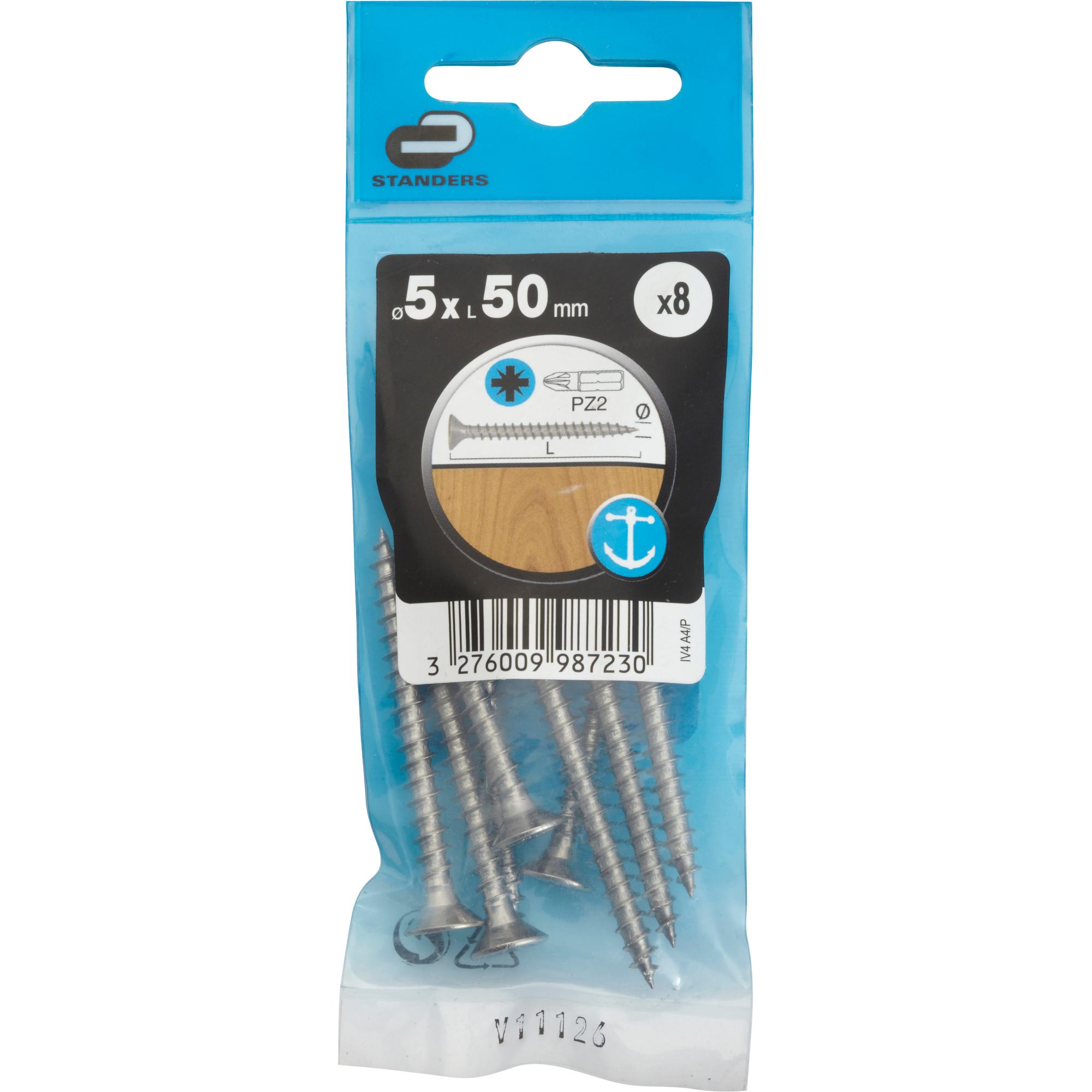 Lot de 8 vis inox tête fraisée STANDERS, Diam.5 mm x L.50 mm | Leroy Merlin