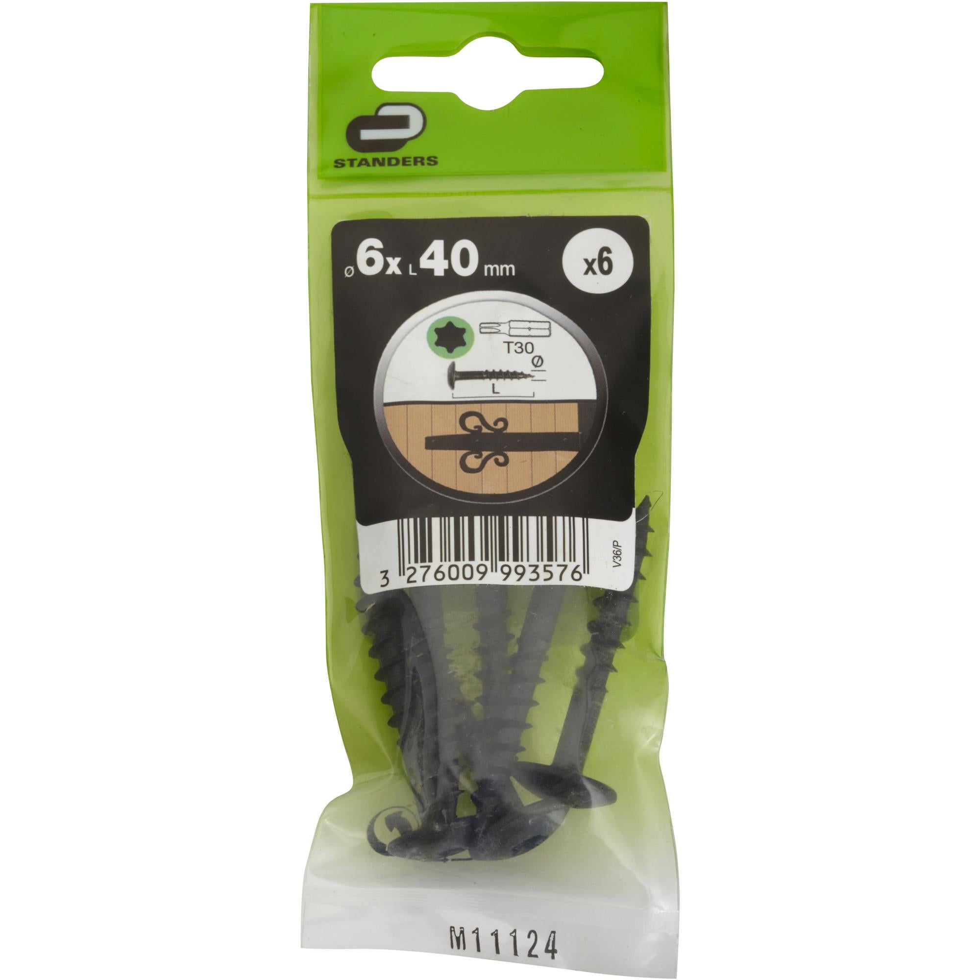 Lot de 6 vis acier tête ronde torx STANDERS, Diam.6 mm x L.40 mm | Leroy Merlin