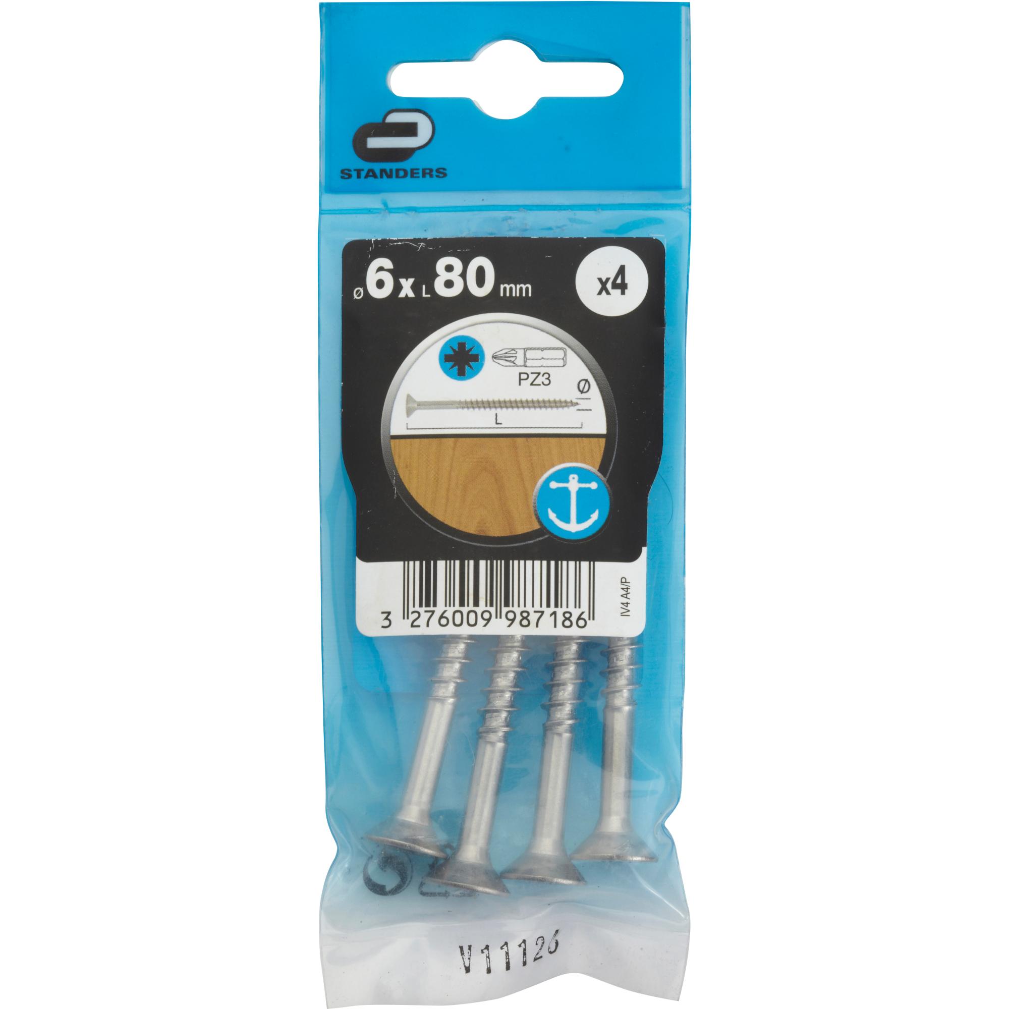 Lot de 4 vis inox tête fraisée STANDERS, Diam.6 mm x L.80 mm | Leroy Merlin