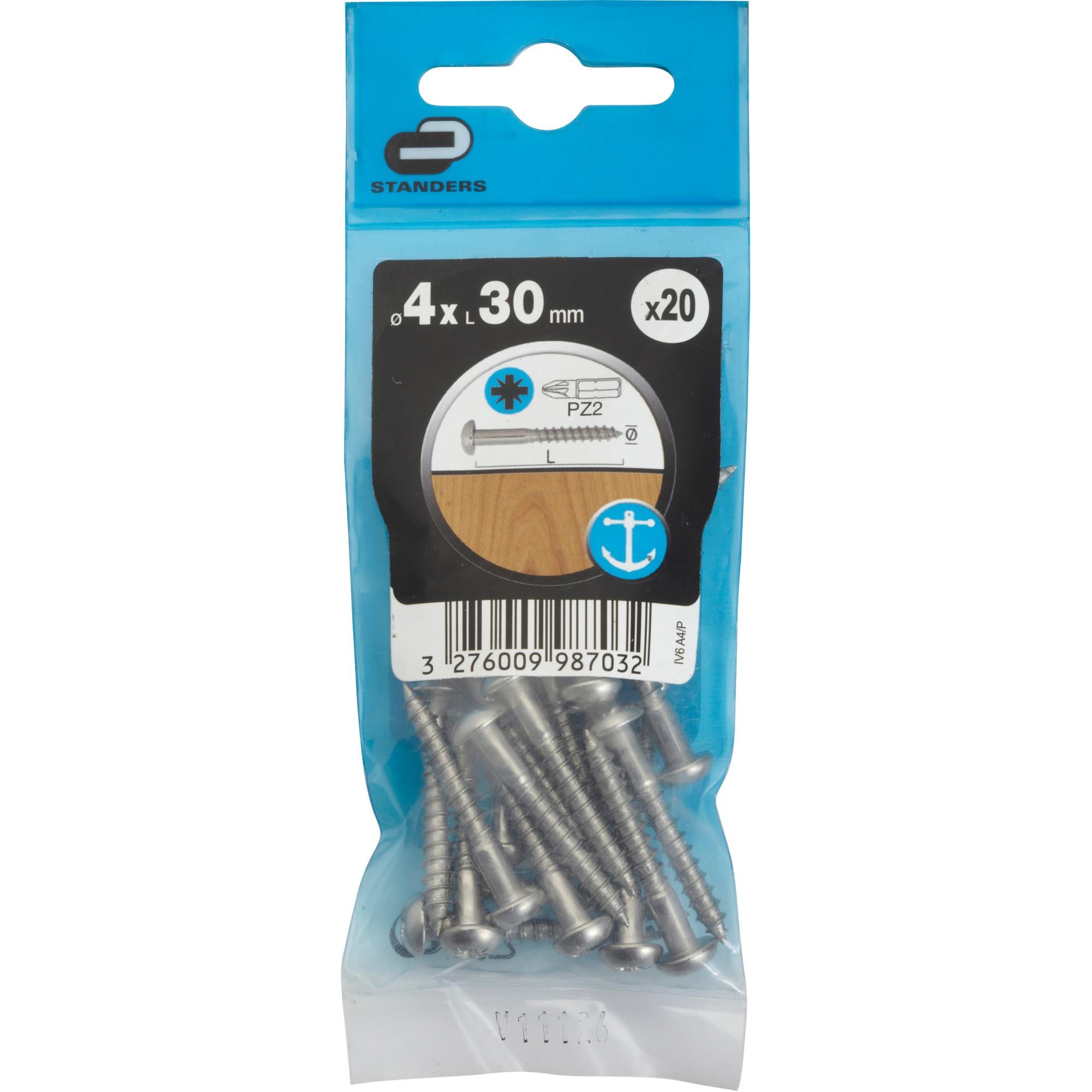 Lot de 20 vis inox tête ronde STANDERS, Diam.4 mm x L.30 mm | Leroy Merlin