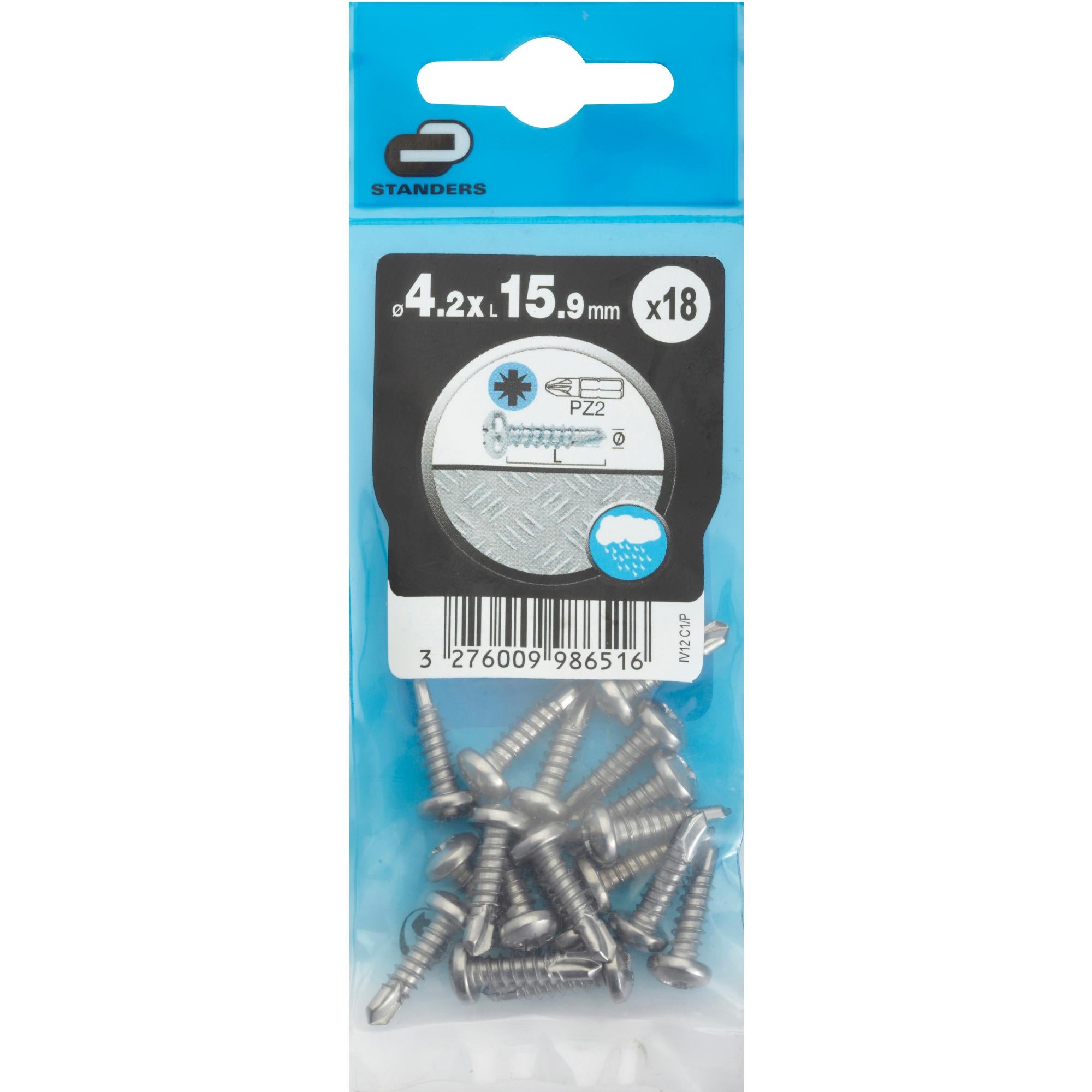 Lot de 18 vis inox STANDERS, empreinte pozidriv, 4.2x15.9mm | Leroy Merlin