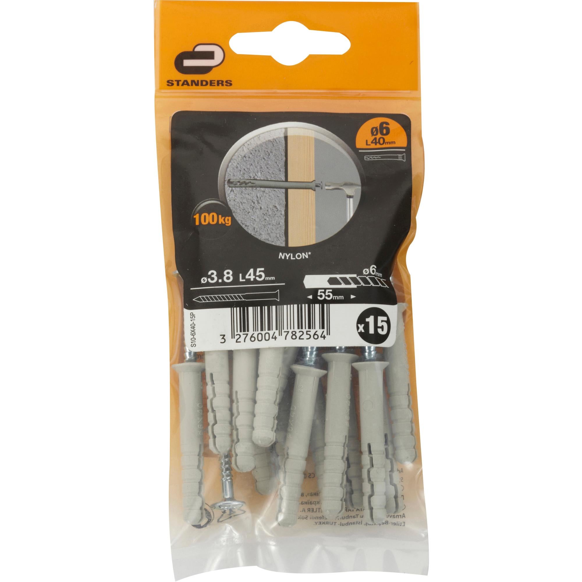 Lot de 15 chevilles et vis à frapper STANDERS, Diam.6 x L.40 mm | Leroy ...