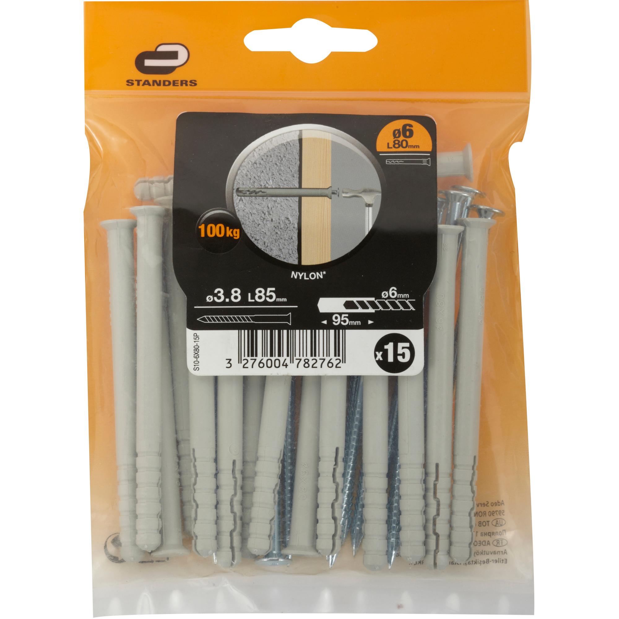 Lot de 15 chevilles et vis à frapper STANDERS, Diam.6 x L.80 mm | Leroy ...