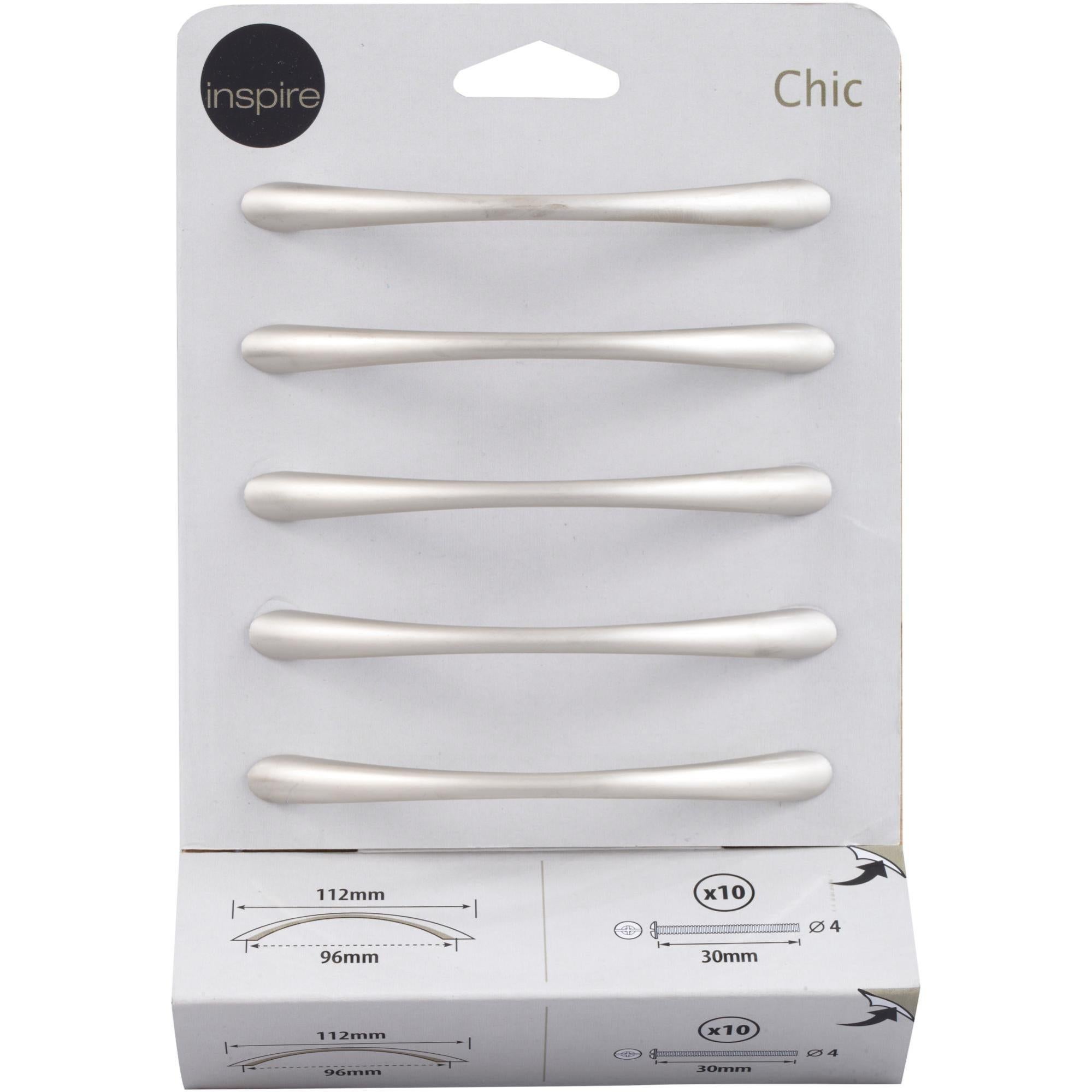 Lot de 5 poignées de meuble Chic zamak nickelé, entraxe 96 mm | Leroy ...