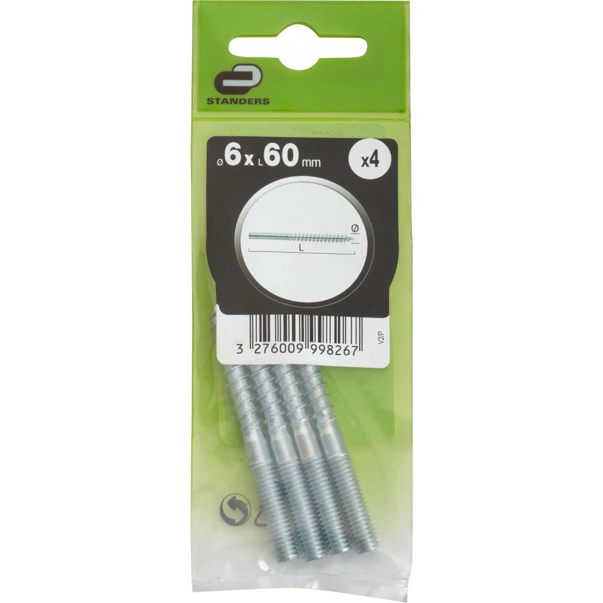 Lot de 4 vis acier STANDERS, Diam.6 mm x L.60 mm | Leroy Merlin