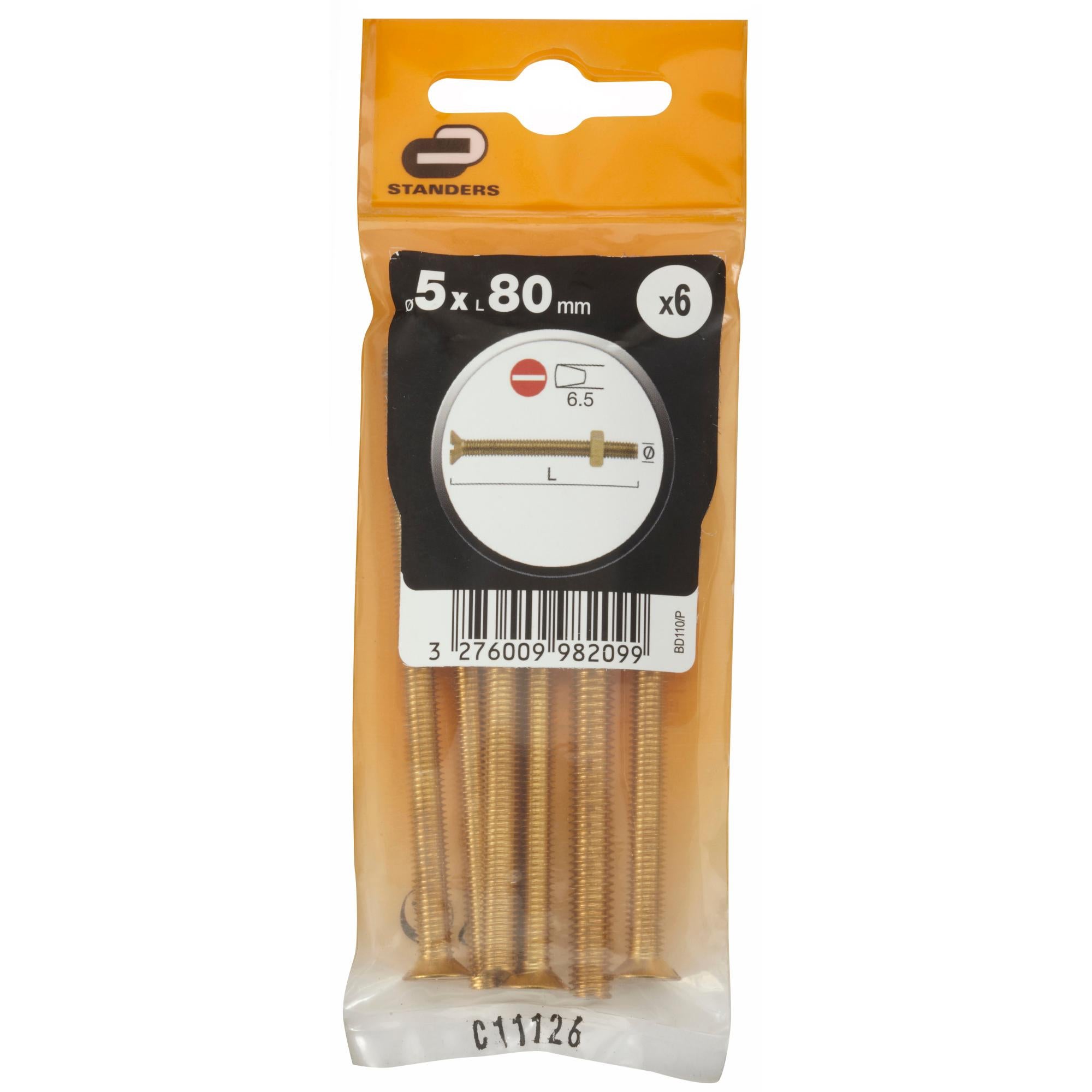 Lot de 6 boulons tête fraisée laiton, L.80.0 x Diam.5 mm STANDERS ...