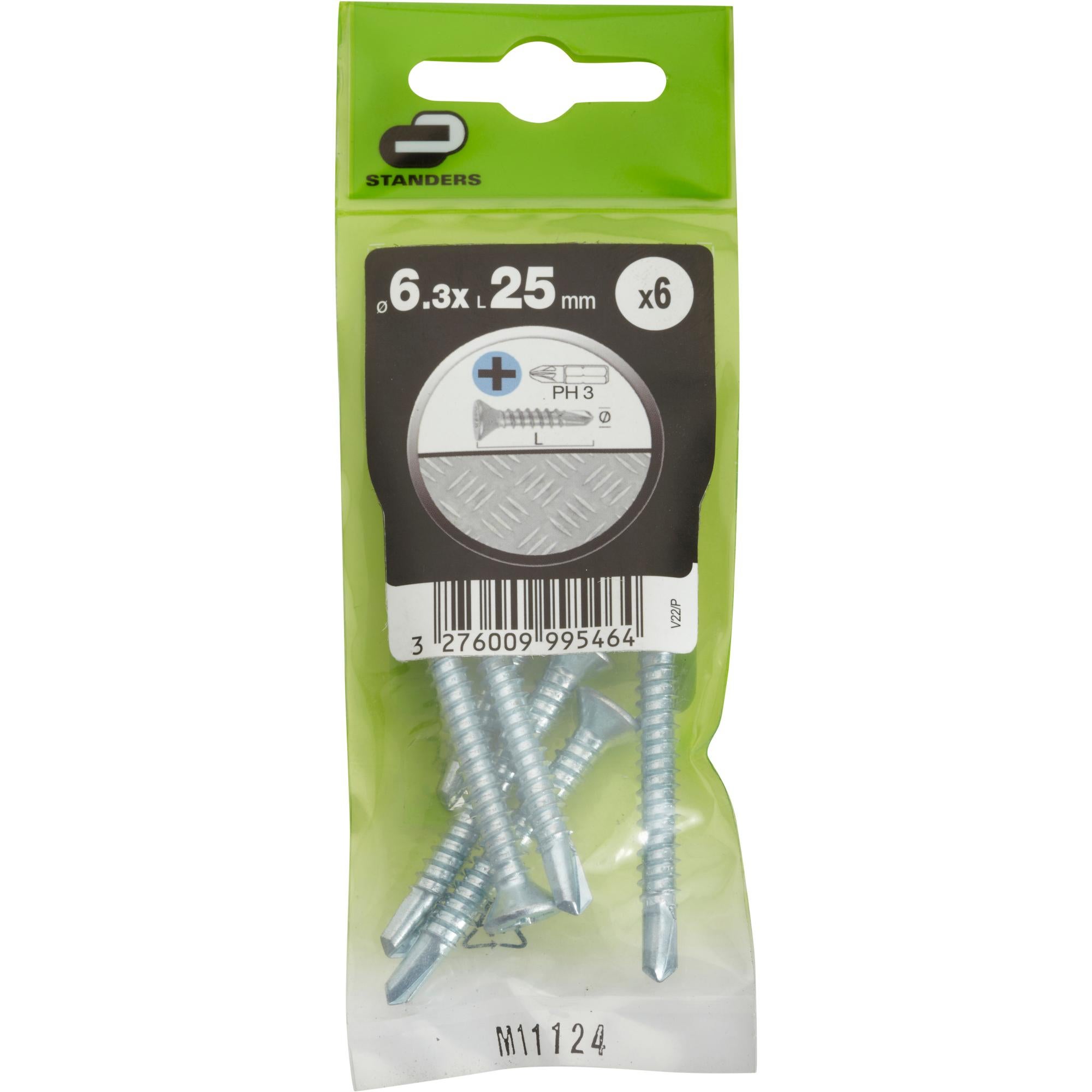 Lot de 6 vis acier tête fraisée pozidriv STANDERS, Diam.6.3 mm x L.25 mm | Leroy Merlin