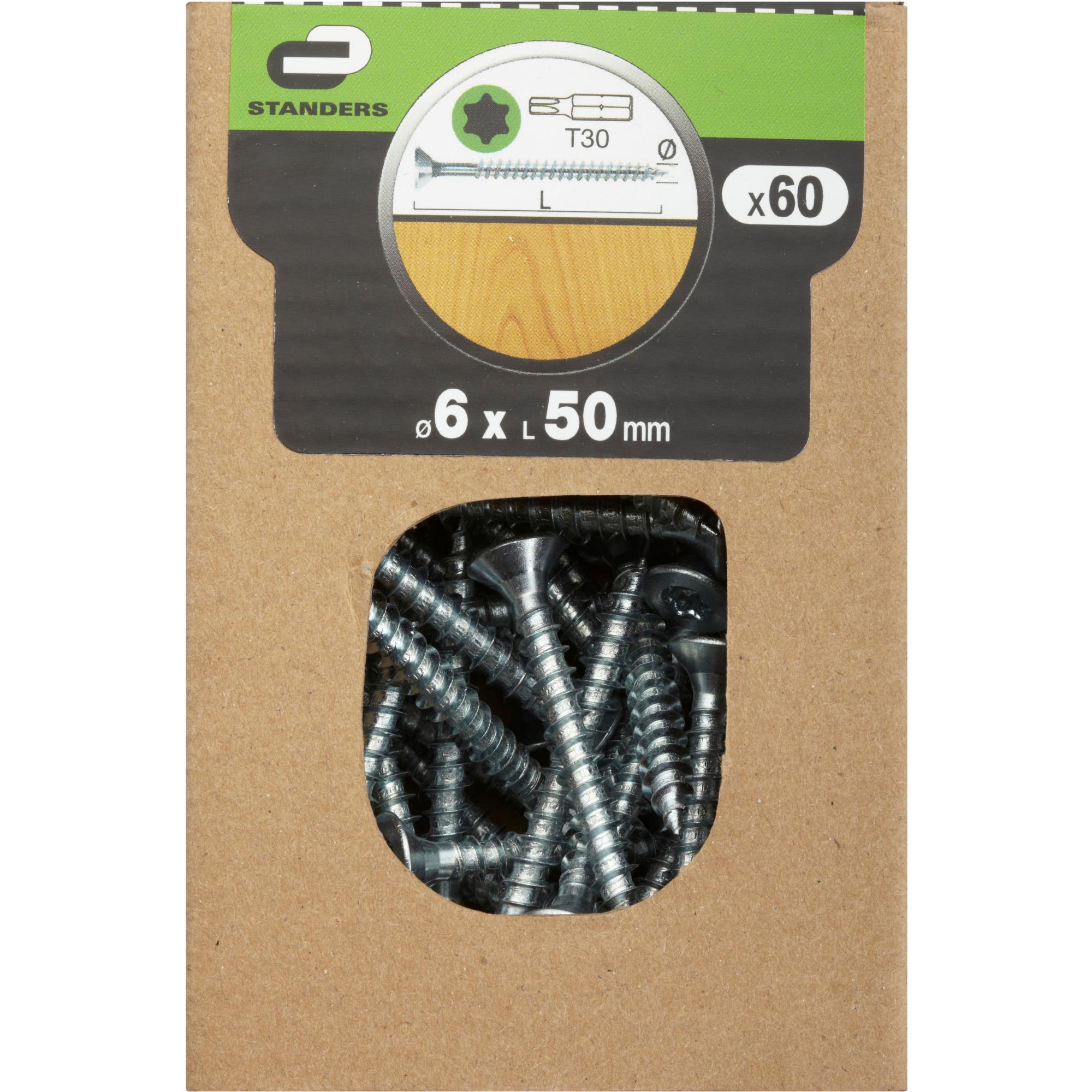 Lot de 60 vis acier tête fraisée STANDERS, Diam.6 mm x L.50 mm | Leroy Merlin