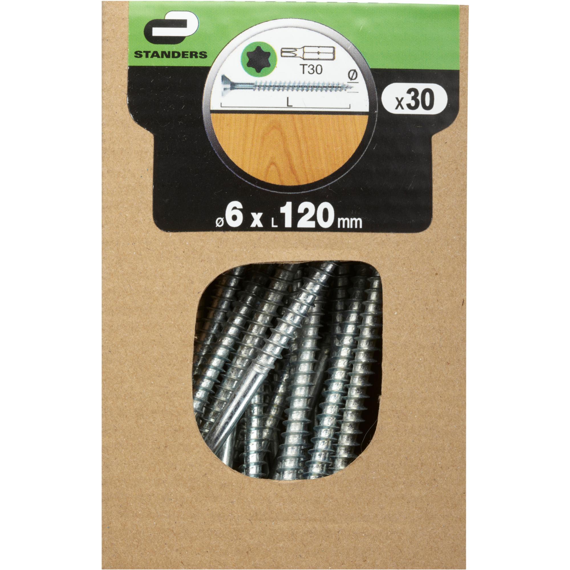 Lot de 30 vis acier tête fraisée STANDERS, Diam.6 mm x L.120 mm | Leroy Merlin