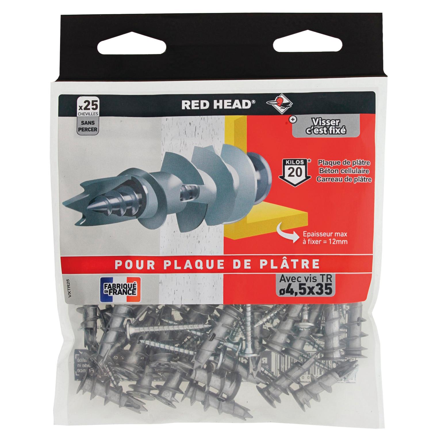 25 chevilles et vis à visser RED HEAD, Diam.12 x L.30 mm | Leroy Merlin
