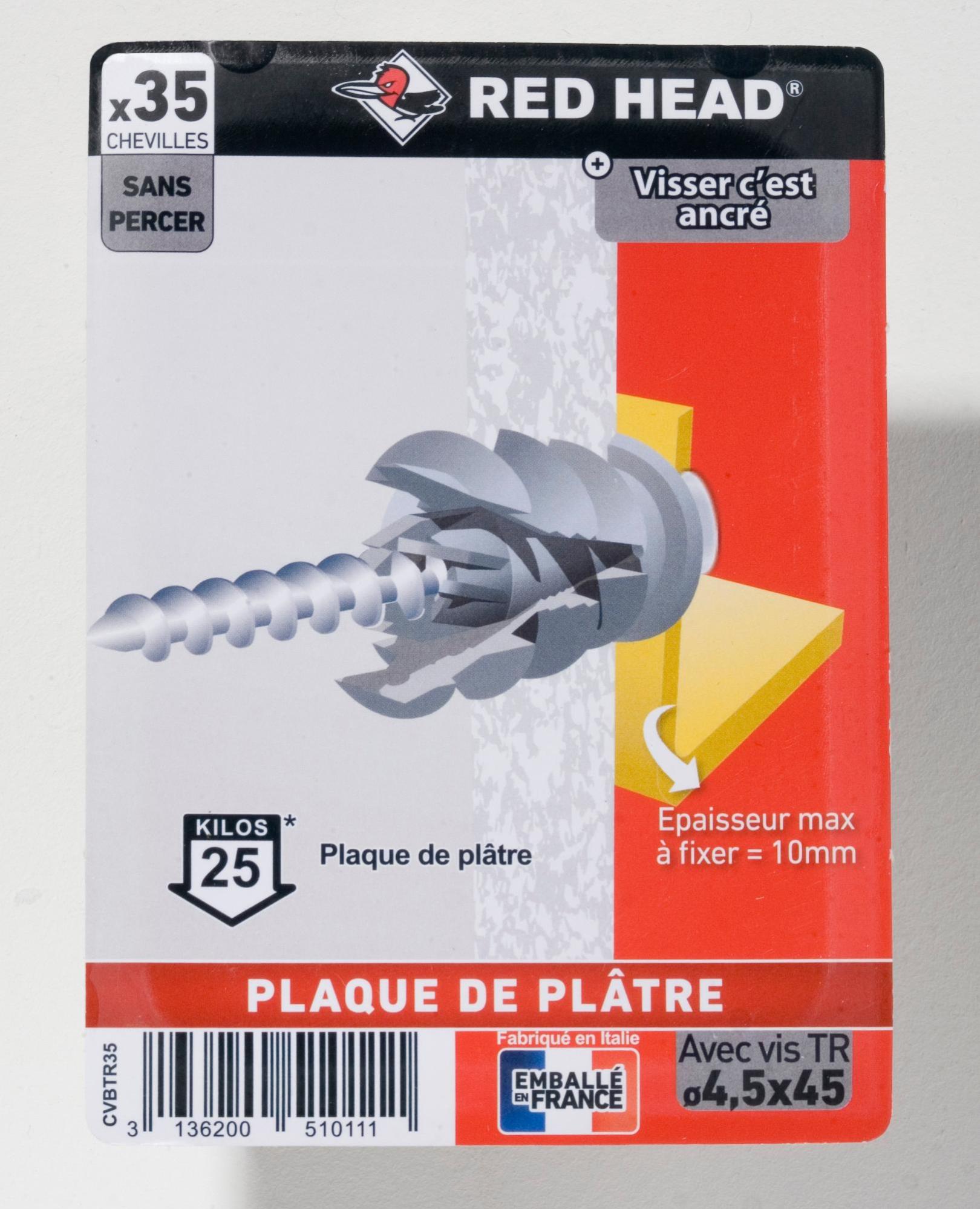 Lot de 35 chevilles et vis à visser crocovix RED HEAD, Diam.12 x L.35 ...