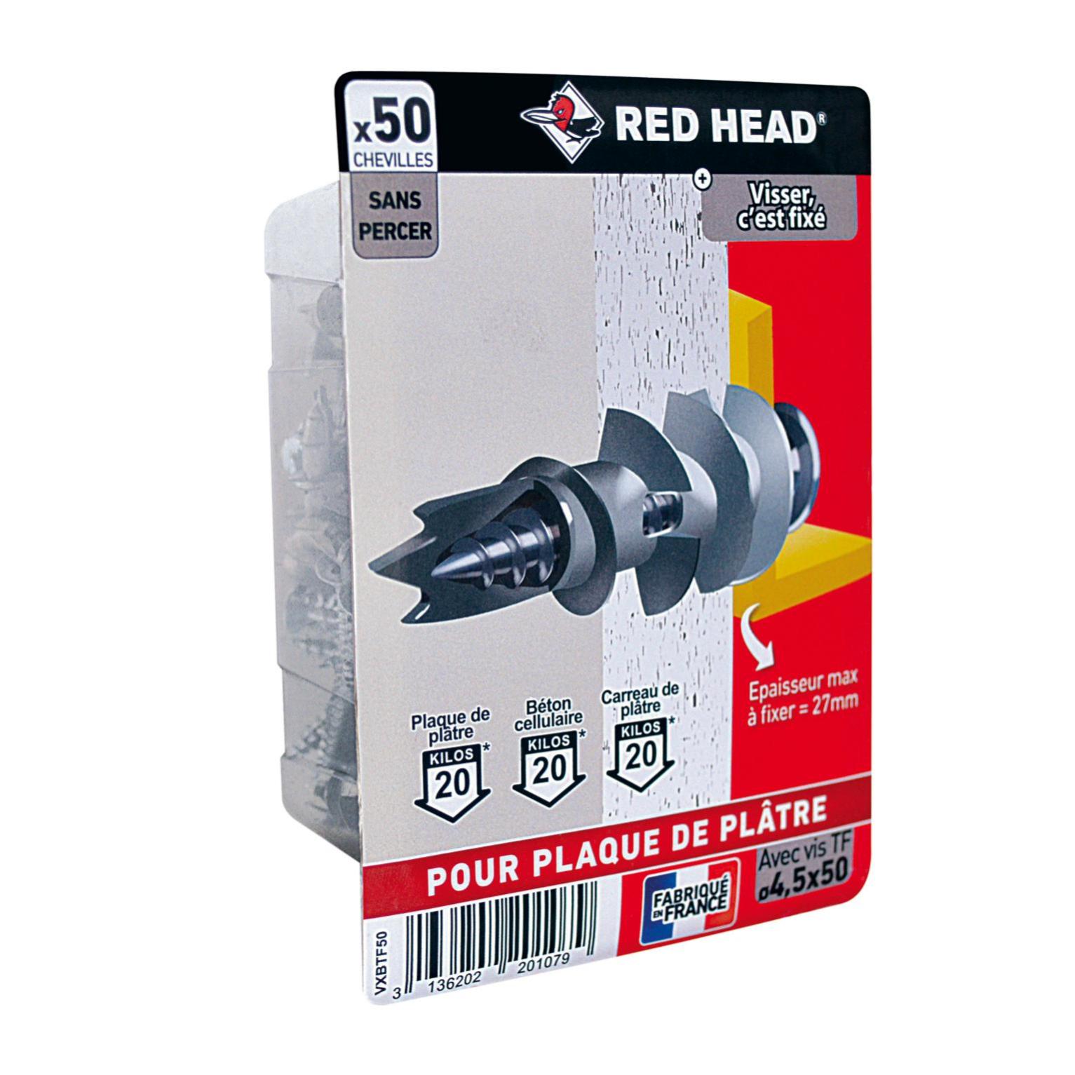 Lot de 50 chevilles et vis à visser RED HEAD, Diam.12 x L.30 mm | Leroy ...