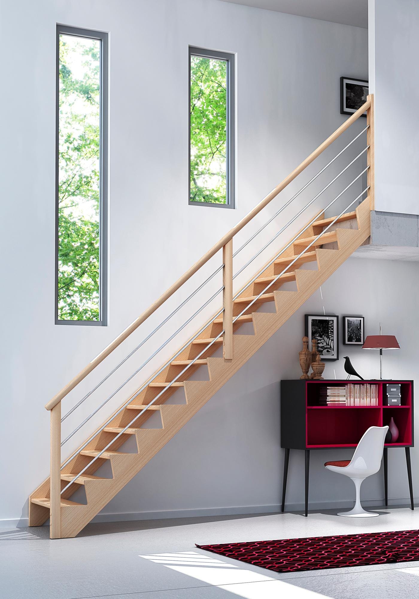 Escalier Droit Bois Hêtre Soft 14 Marches L 81 9 Leroy Merlin