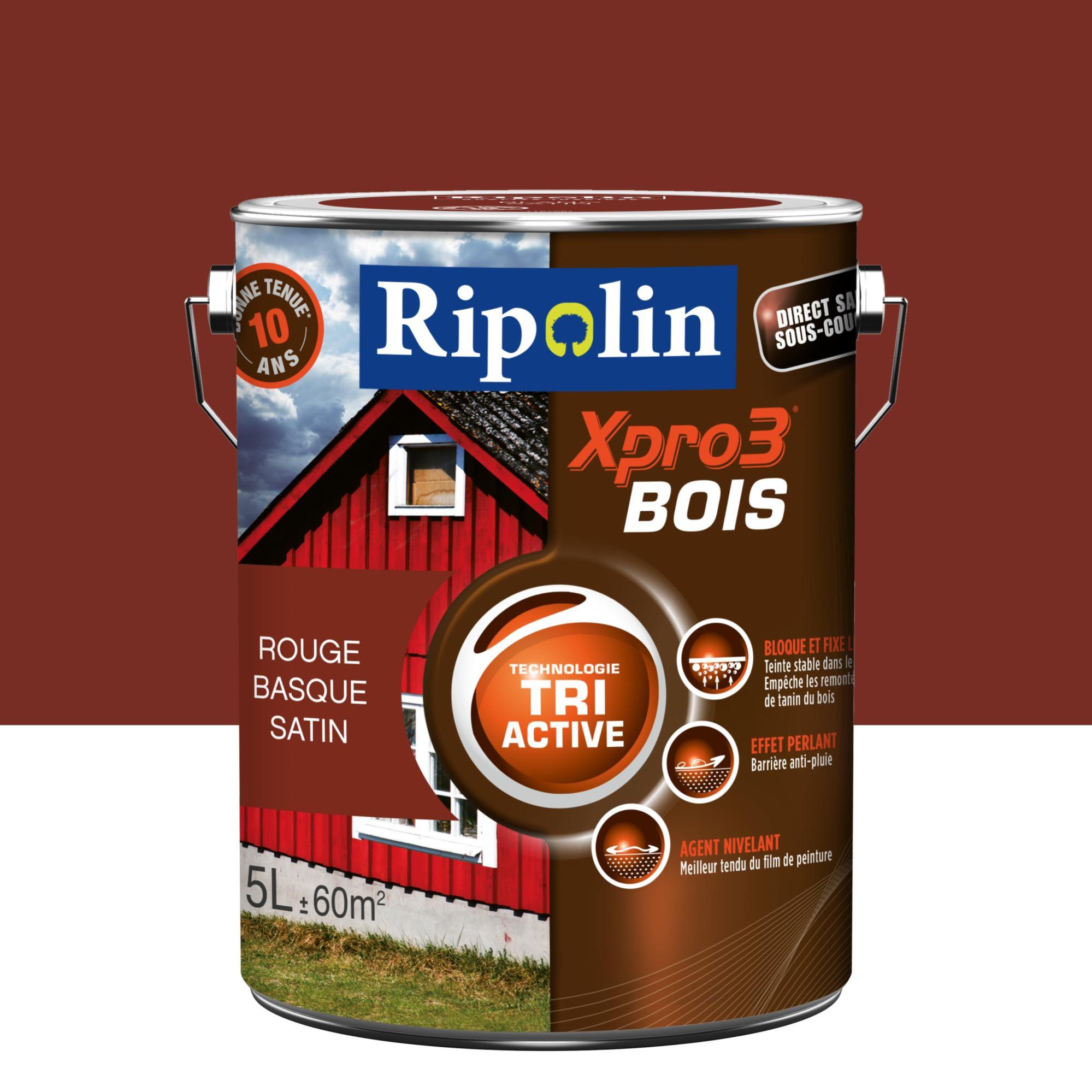 Peinture bois extérieur / intérieur Xpro 3 RIPOLIN, rouge basque, 5 l ...