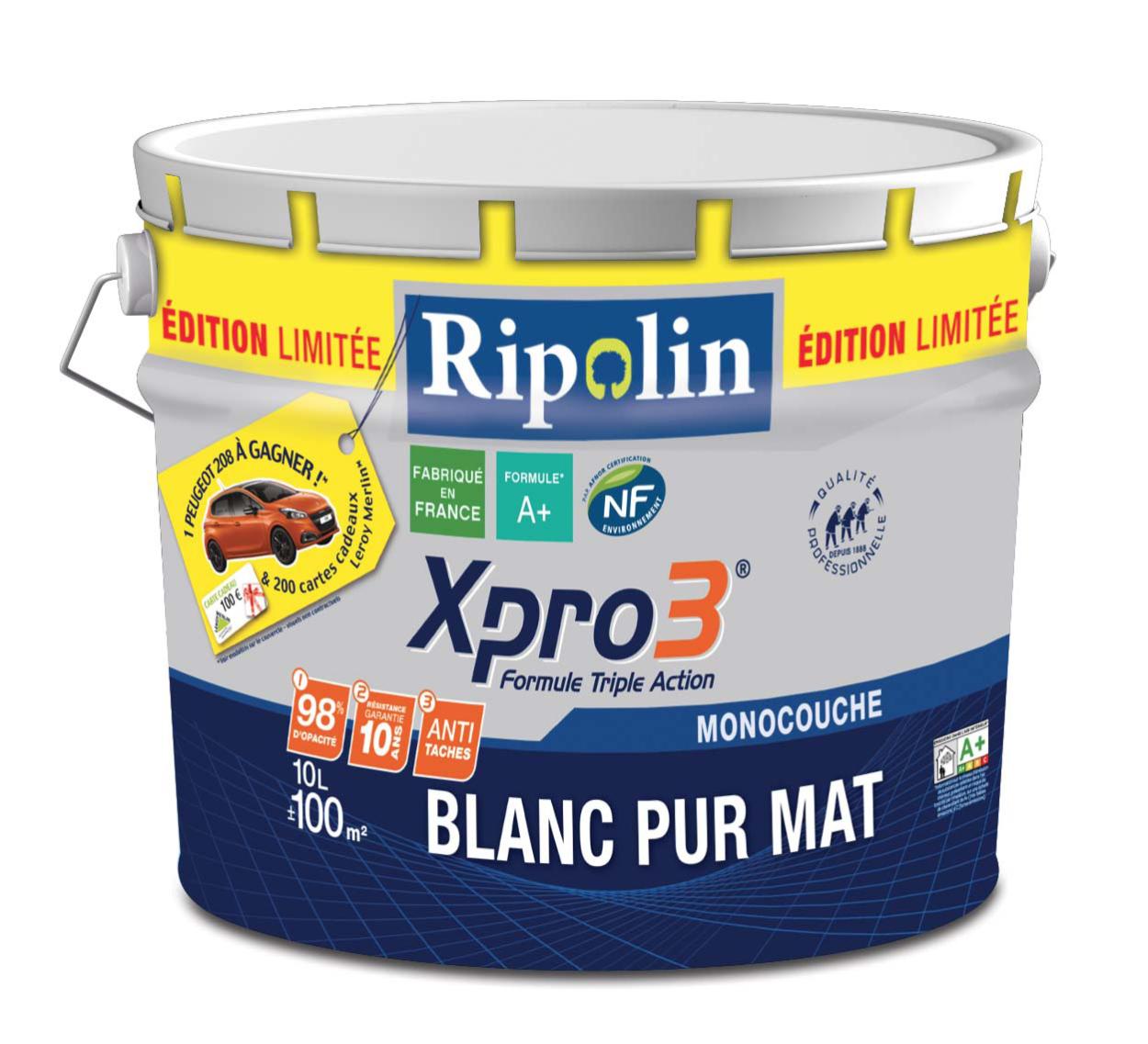 Peinture blanche mur, plafond et boiserie Xpro3 RIPOLIN, mat 10 l ...