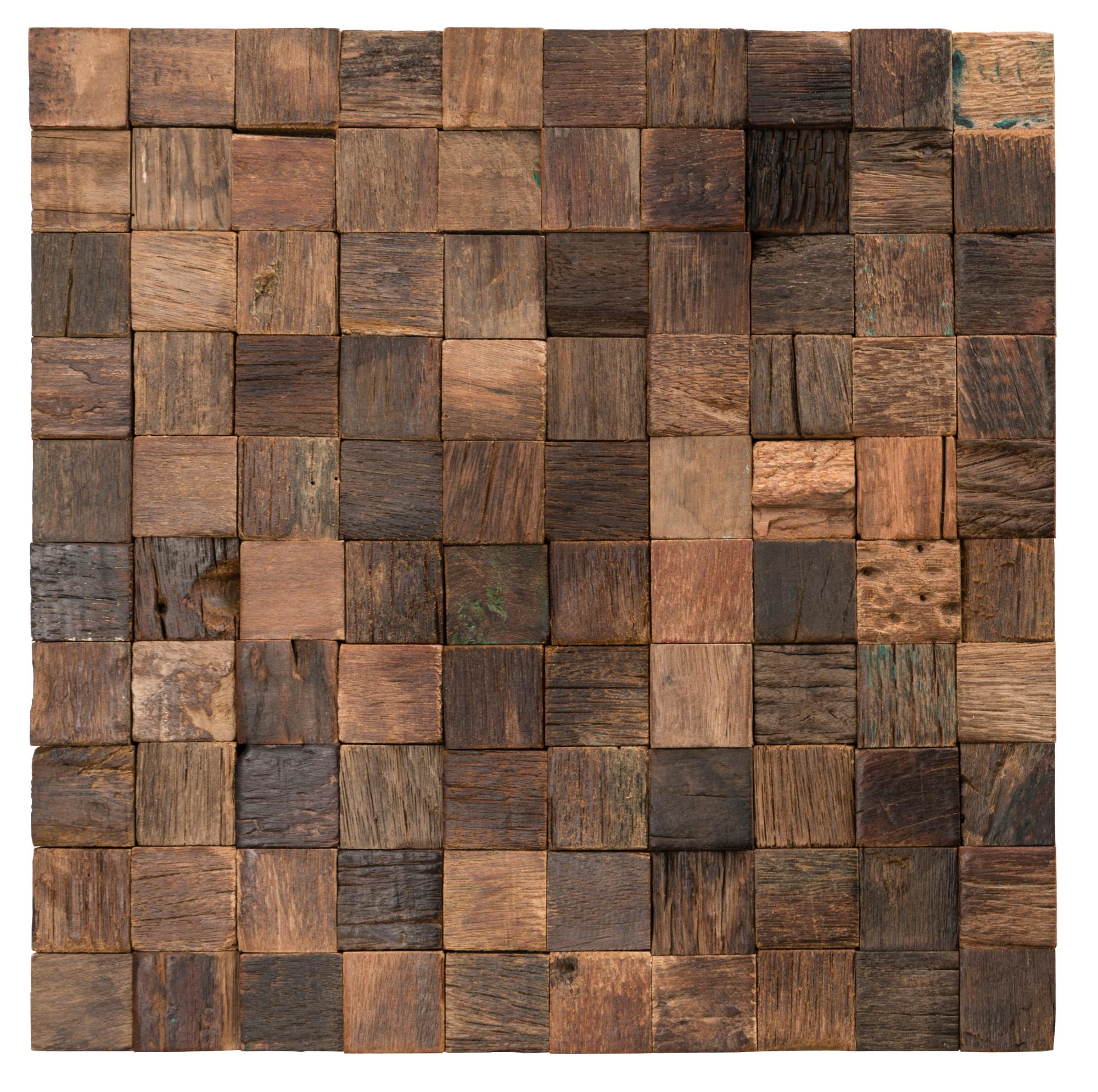 Mosaïque mur Bois brut damier marron 3 x 3 cm | Leroy Merlin