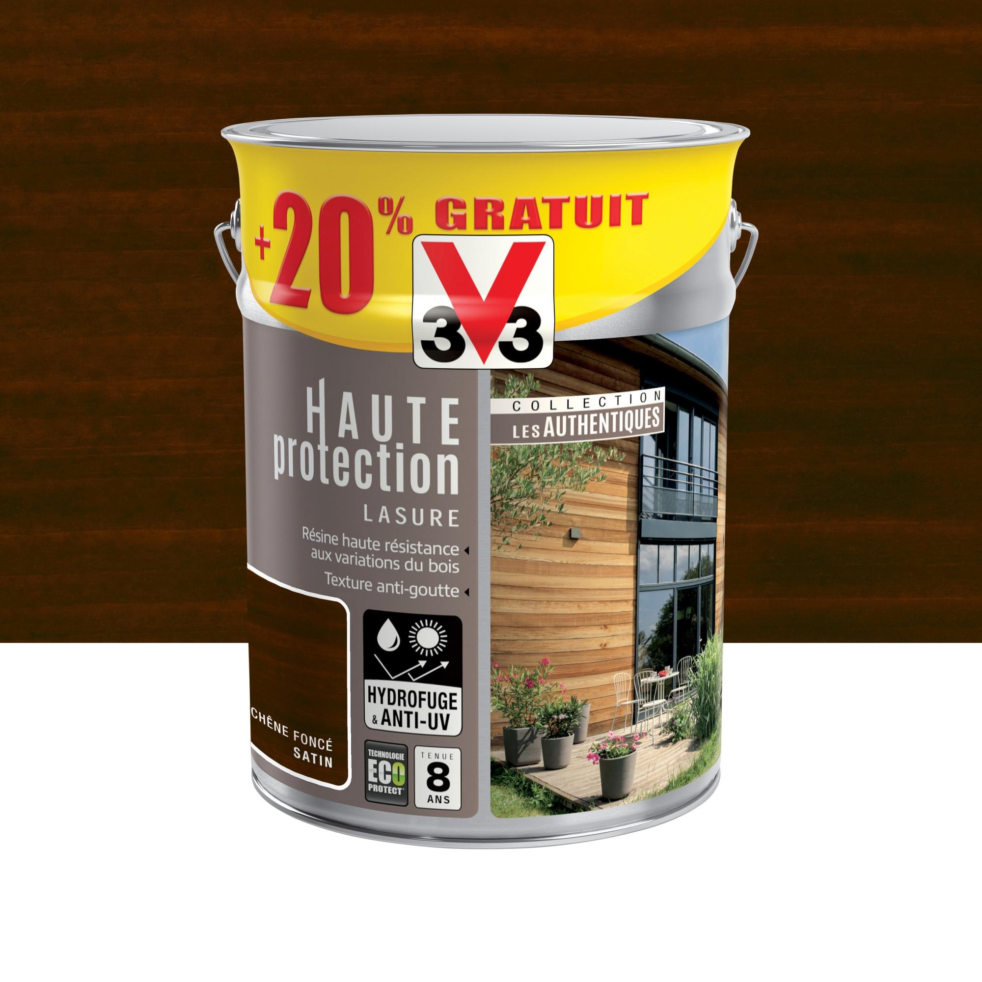 Lasure pour bois V33 Hp les authentiques 8 ans chêne foncé satiné 5L+20% gratuit | Leroy Merlin