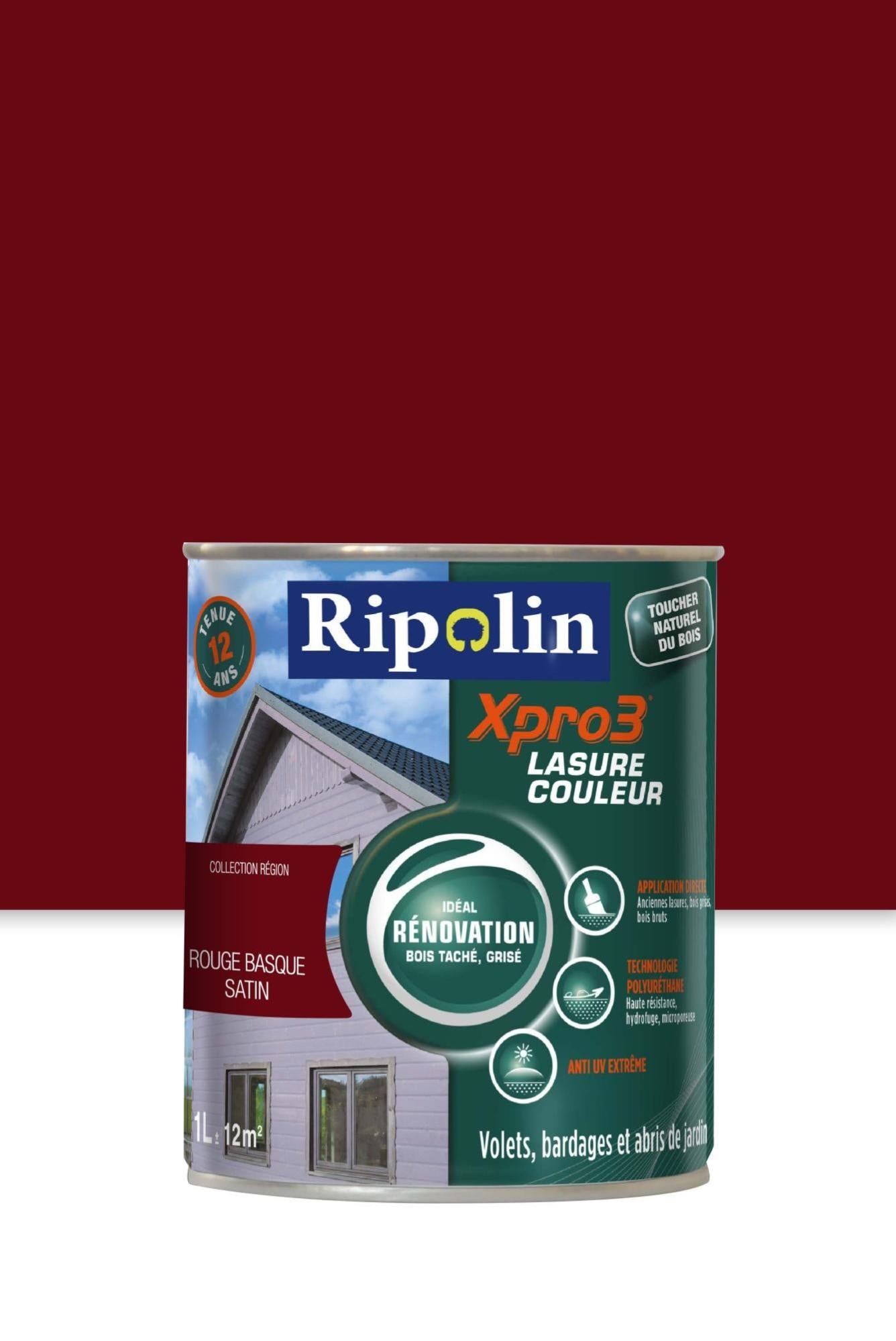 Lasure RIPOLIN Xpro3 12 ans rouge basque satiné 1 l | Leroy Merlin